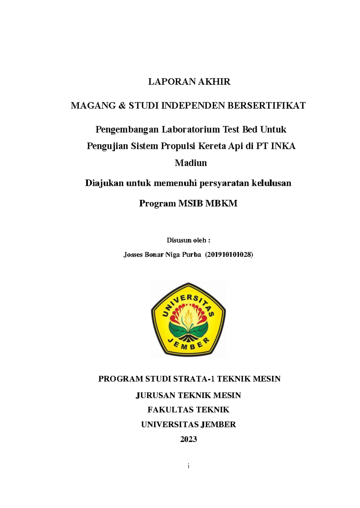 Laporan Magang MSIB: Pengembangan Laboratorium Test Bed di PT INKA ...