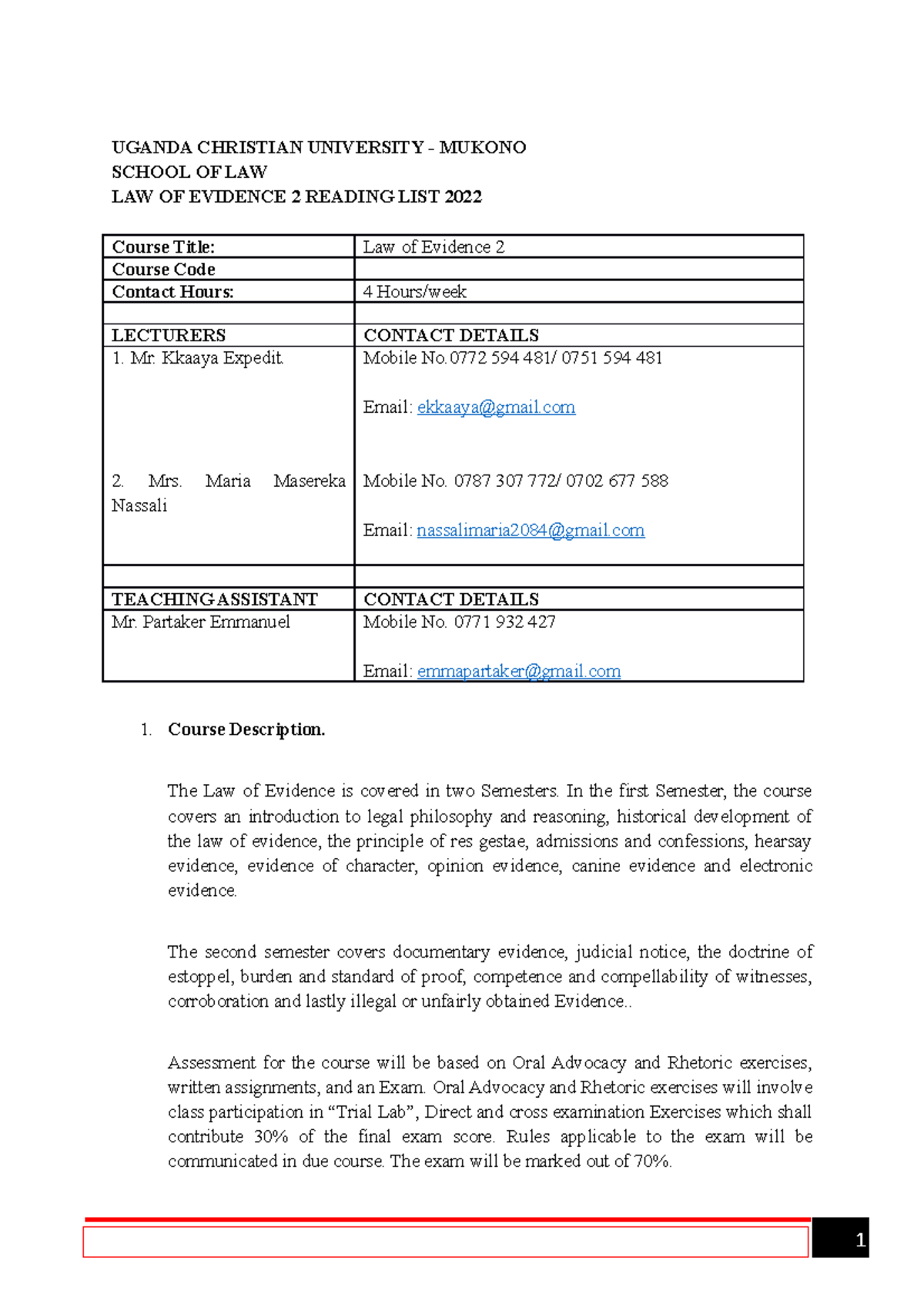 Law of Evidence 2 Reading List - Reference Guide 2022 - Studocu