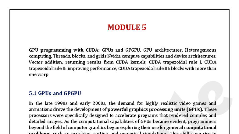BCS702 Module 5: CUDA Programming and GPU Architectures Notes - Studocu