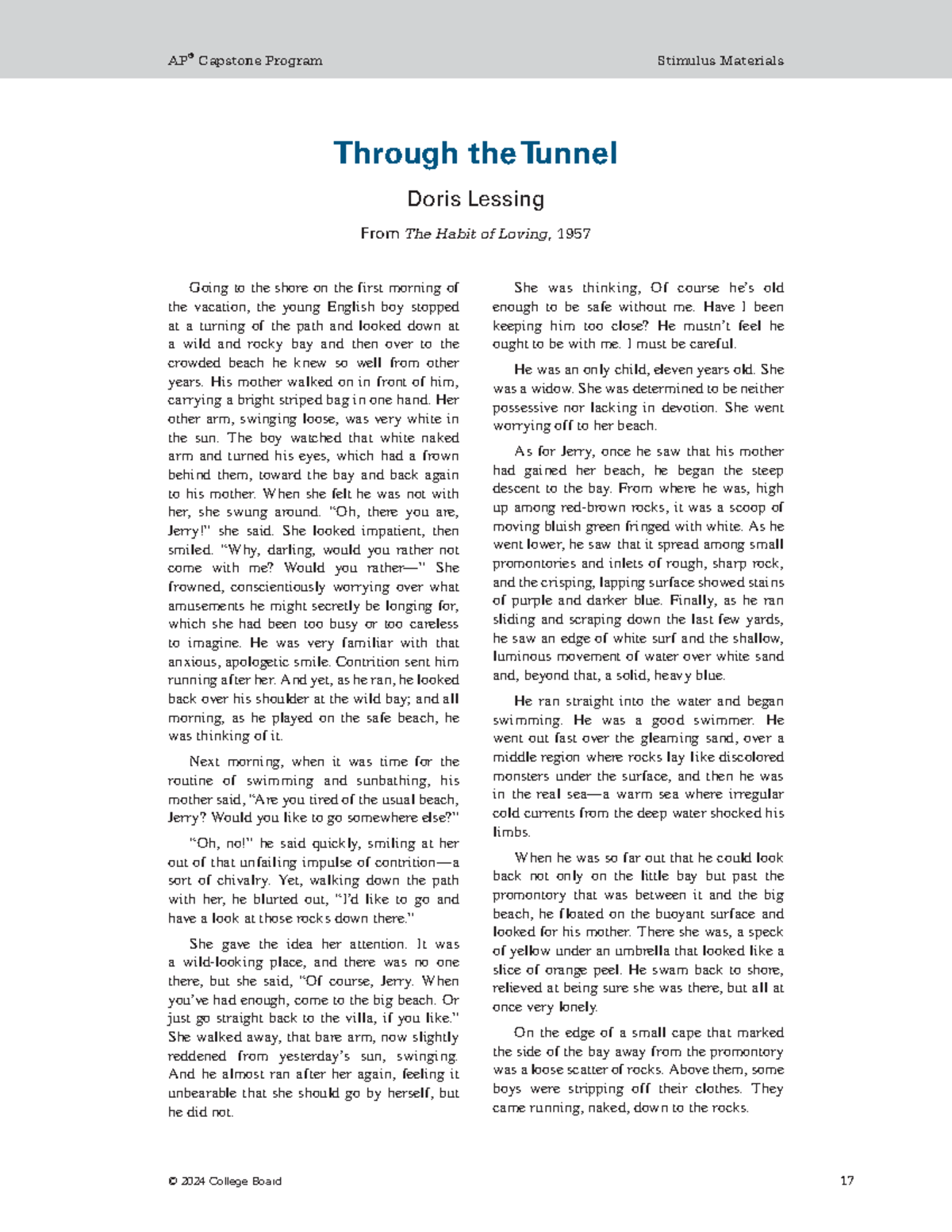 Through the Tunnel (AP® Capstone Program) - Doris Lessing - Through the ...