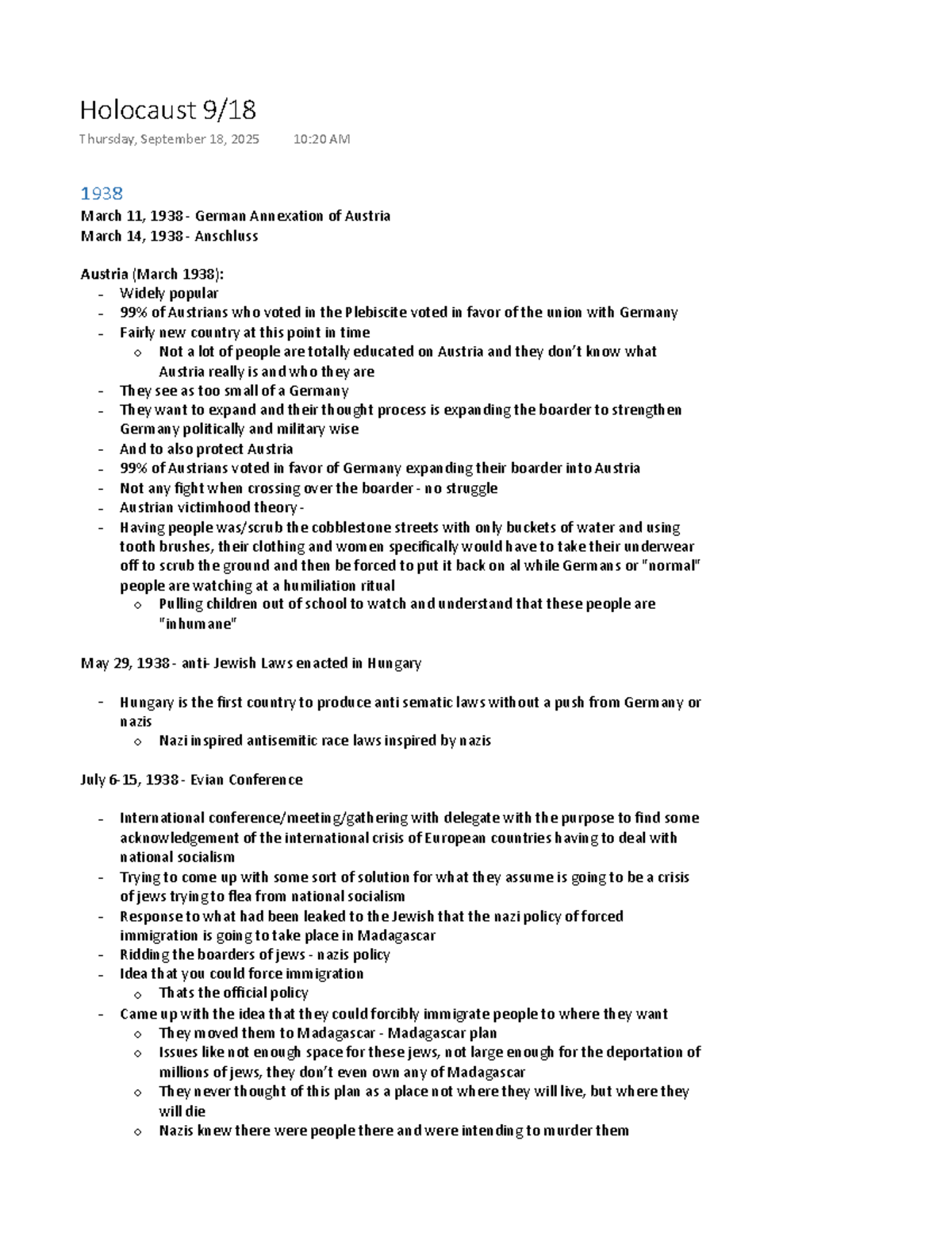 Holocaust 918 - Class Notes on Nazi Expansion and Antisemitism - Studocu