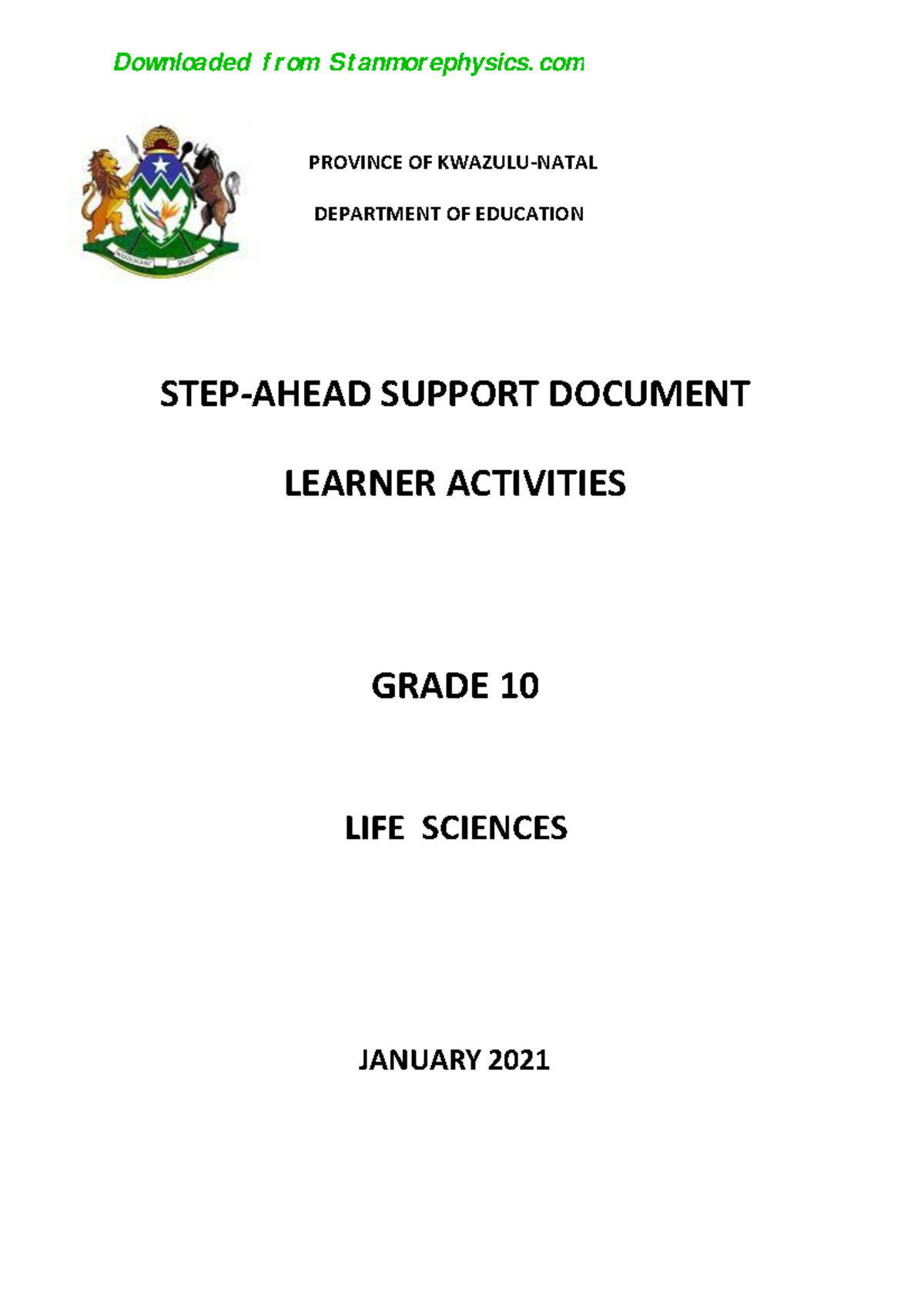 Grade 10 Life Sciences Support Document: Activities and Curriculum ...