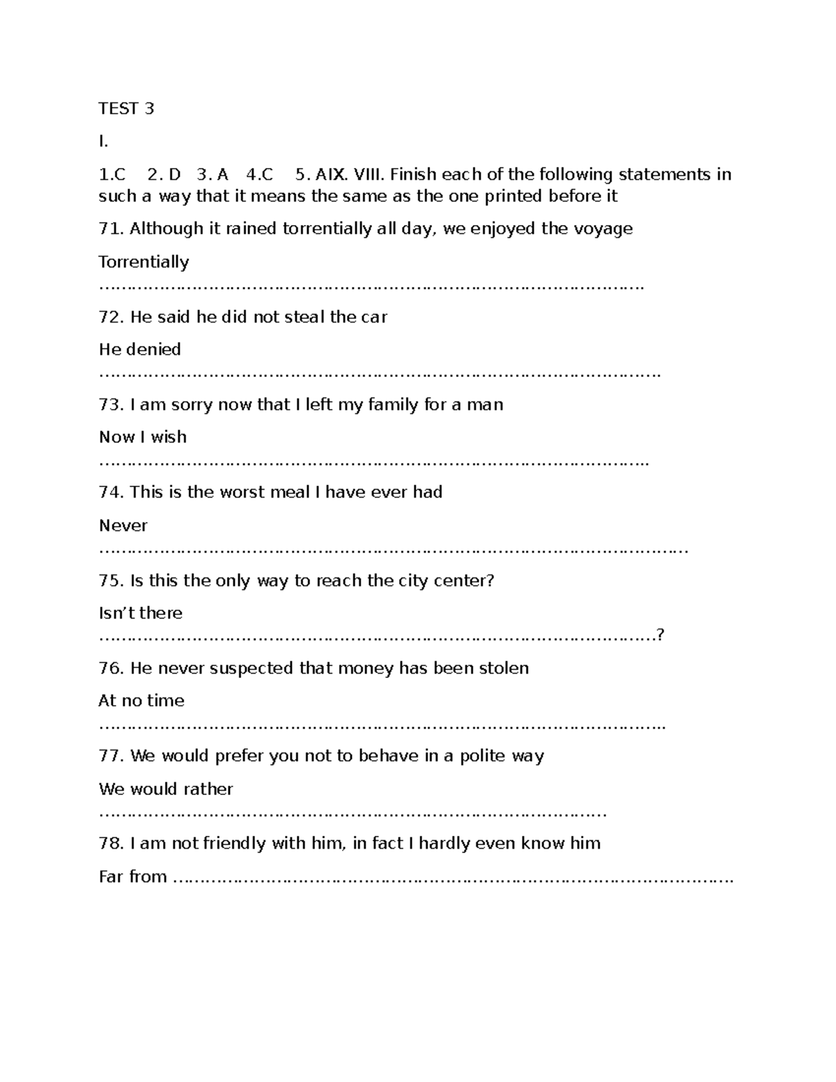 TEST 3: Sentence Completion & Prepositions Practice - Studocu