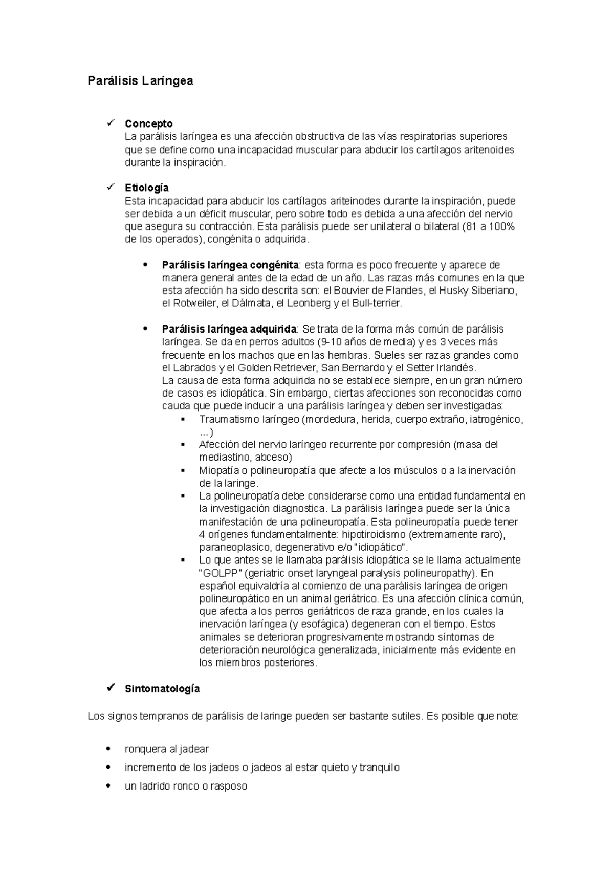 Paralisis Laringea - Parálisis Laríngea Concepto La parálisis laríngea ...