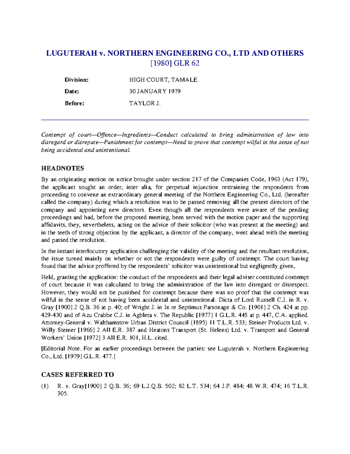 Luguterah v. Northern Engineering Co., LTD - Contempt of Court Ruling ...