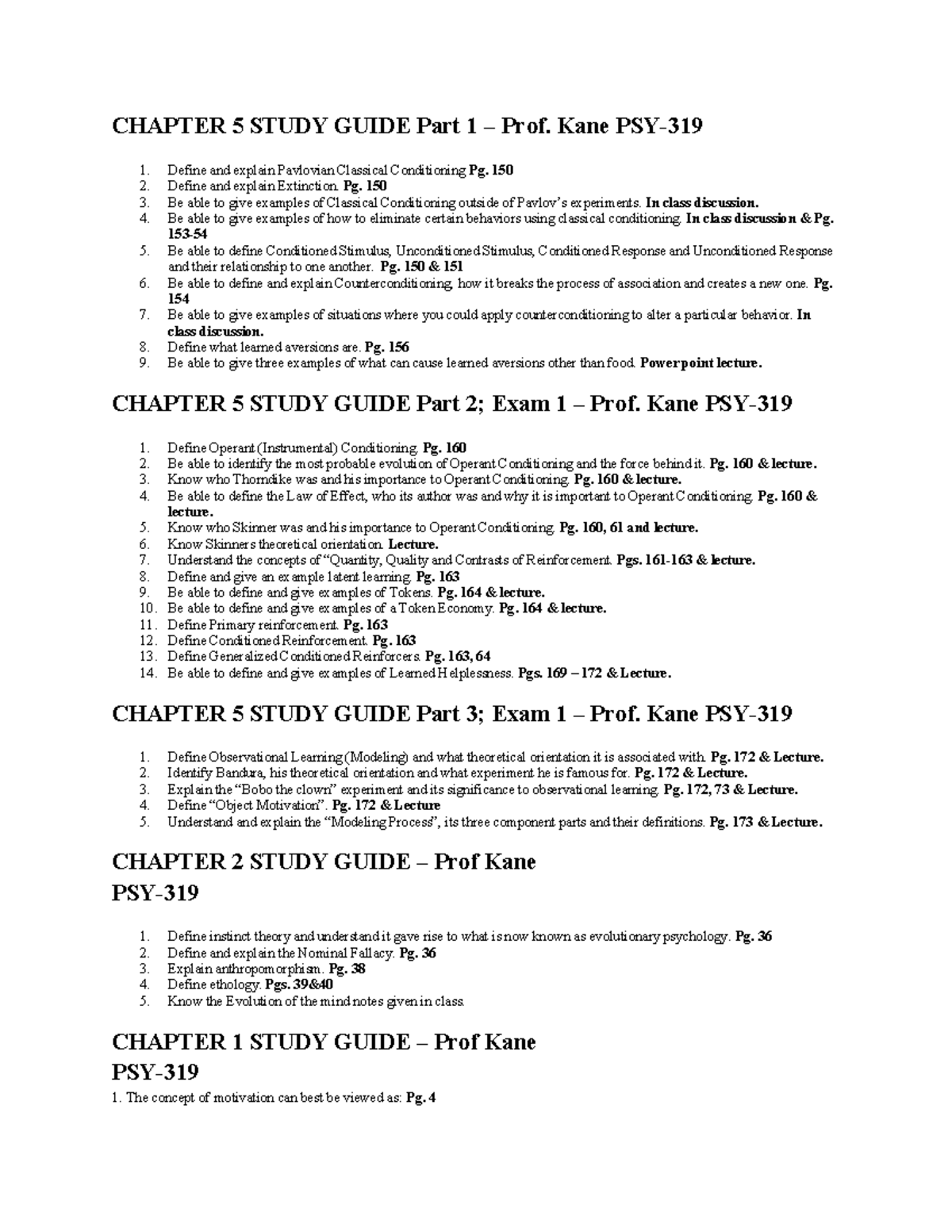 PSY 319 CHAPTER 5 STUDY GUIDE & EXAM 1 Prep by Prof. Kane - Studocu