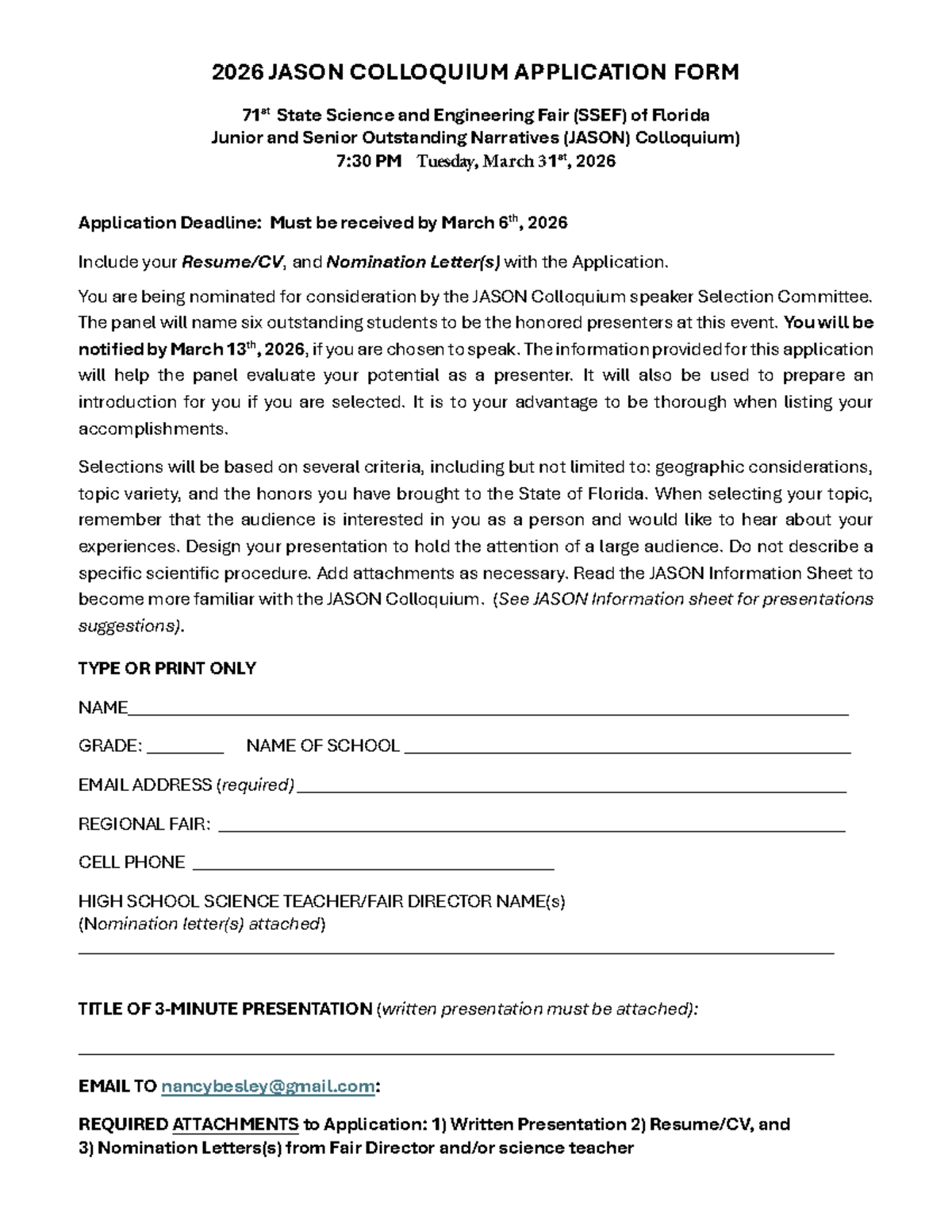 2026 JASON Colloquium Application Form for SSEF Presenters - Studocu