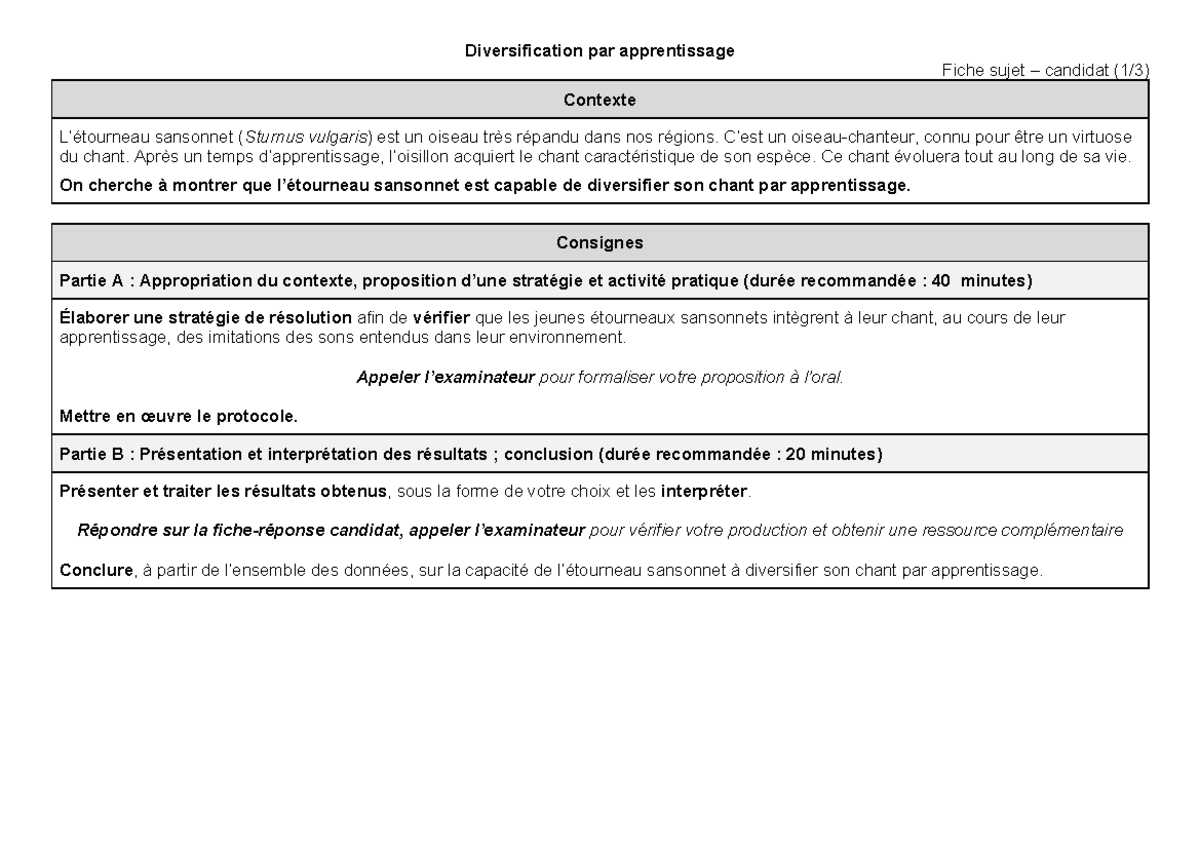 ECE 24 SVT 09 - Diversification du chant de l'étourneau sansonnet - Studocu