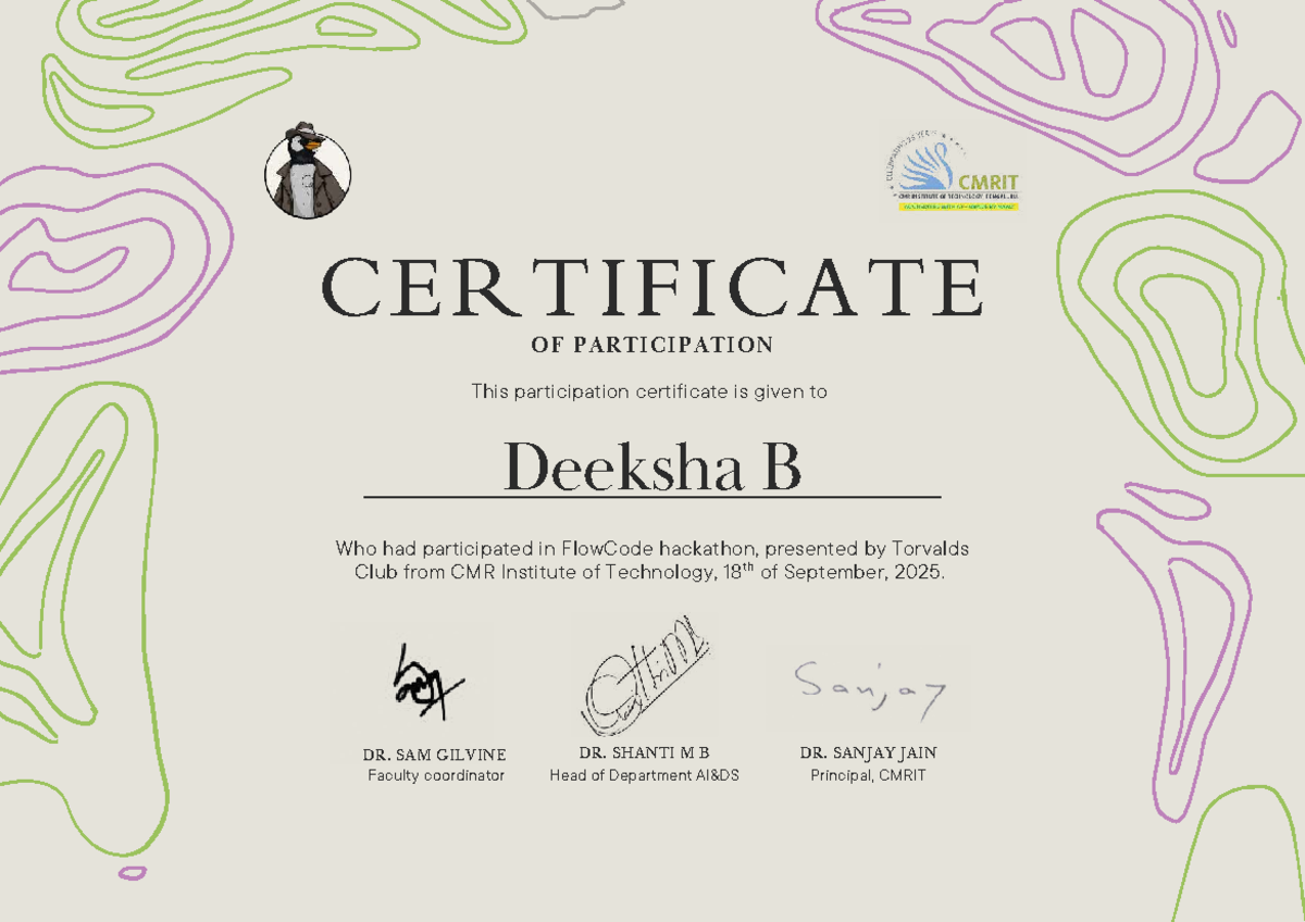 Hackathon certificate - Computer Science and Engineering - Deeksha B O ...