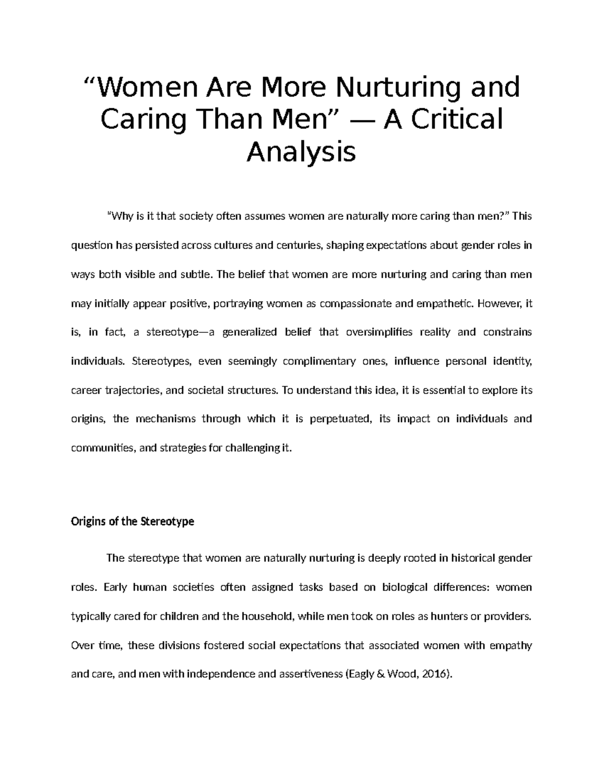 2.4 AT2 Final Exam: Deconstructing Gender Stereotypes on Nurturing ...
