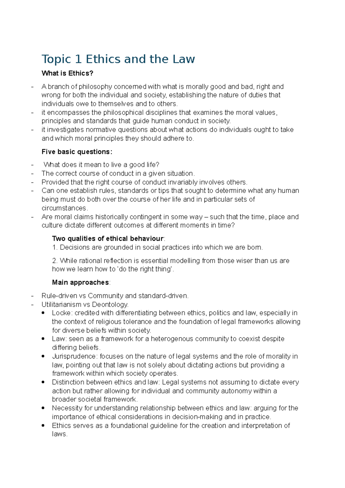Ethics Notes: Exploring Moral Frameworks in Law (ETH101) - Studocu