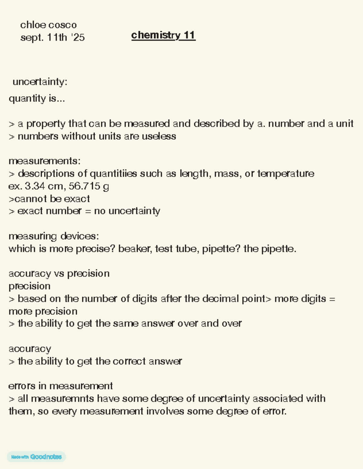 Chemistry 11: Uncertainty, Measurement, Accuracy & Precision Notes ...