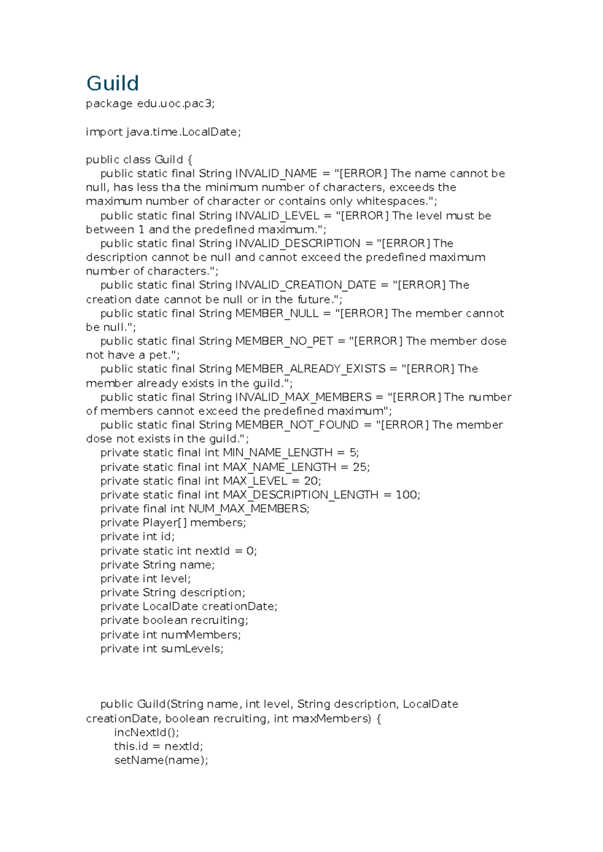 PR3 Java Guild Package Implementation Overview - Studocu