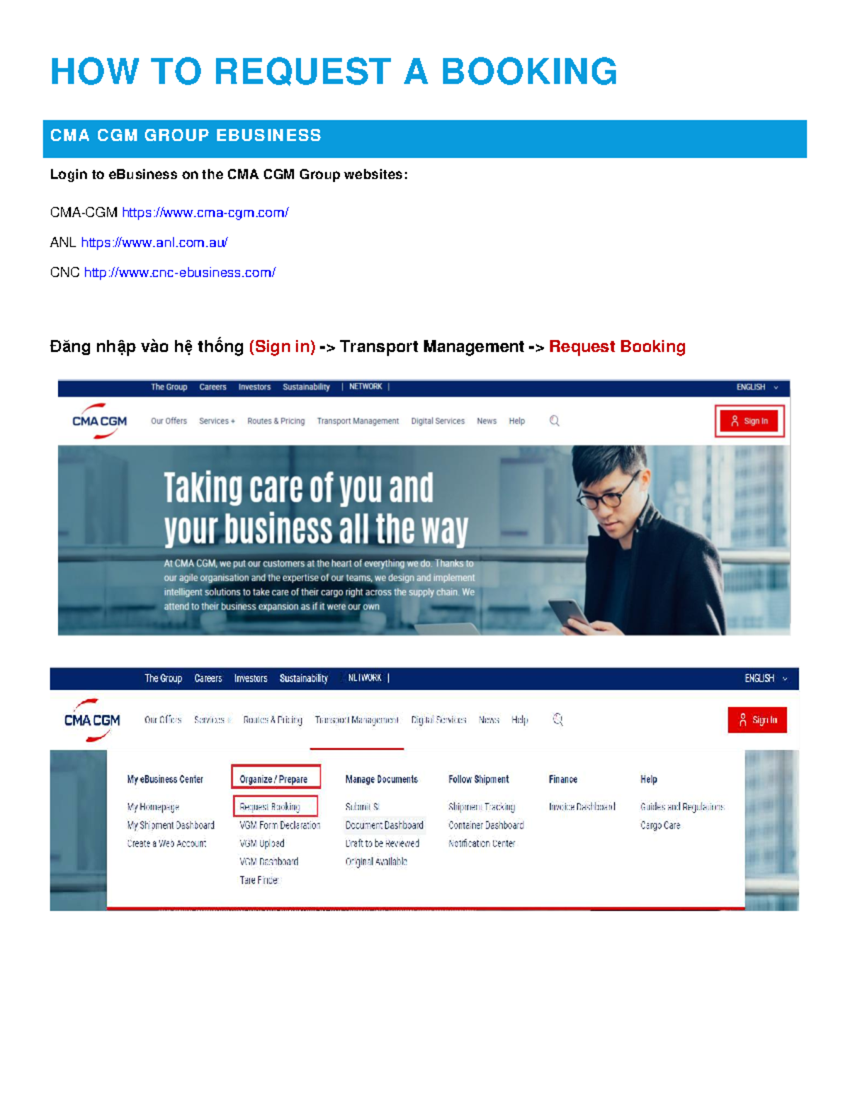 How to Request a Booking: CMA CGM eBusiness Guide - Studocu