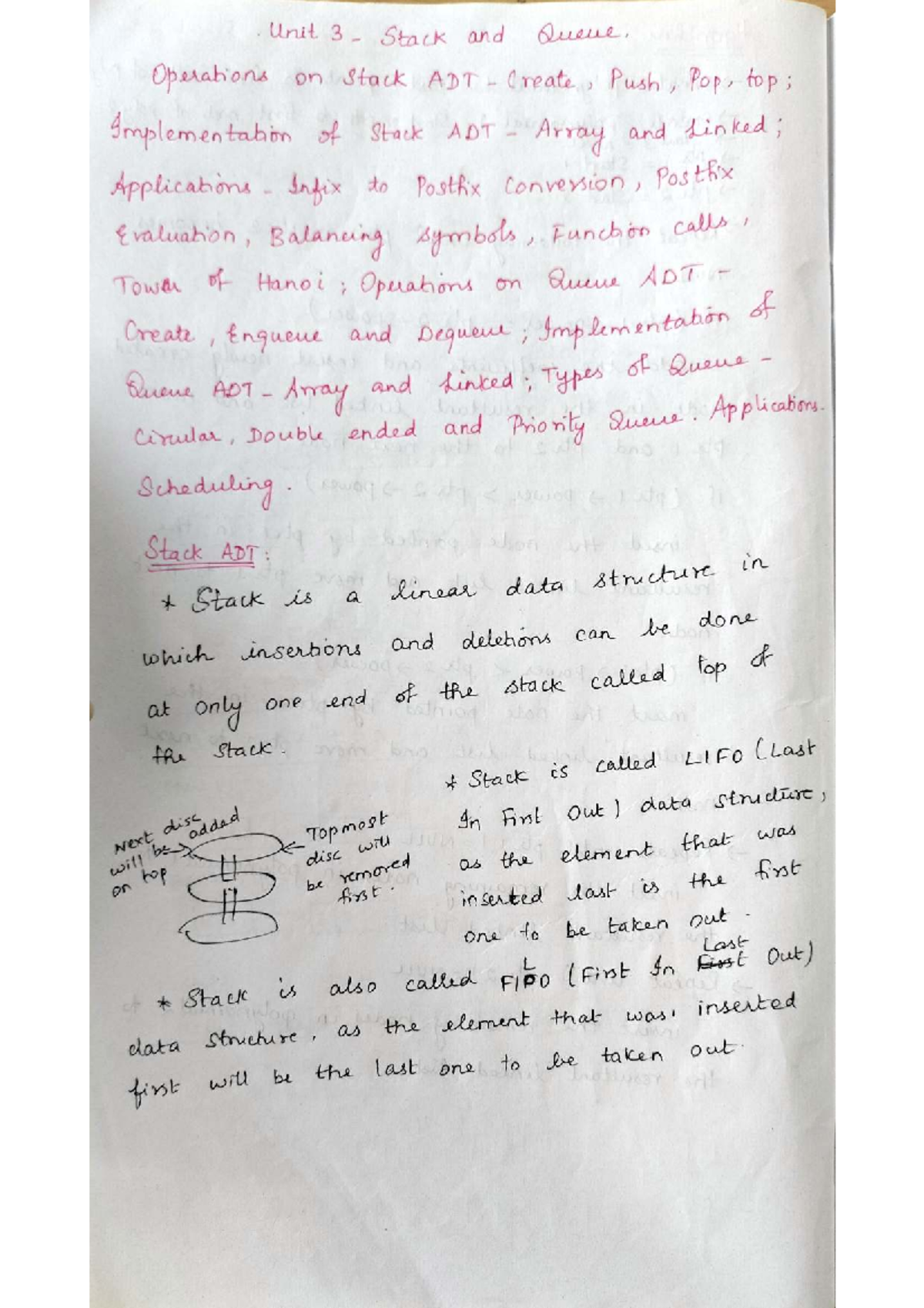 DSA UNIT 3: Stack and Queue Operations and Implementations - Studocu