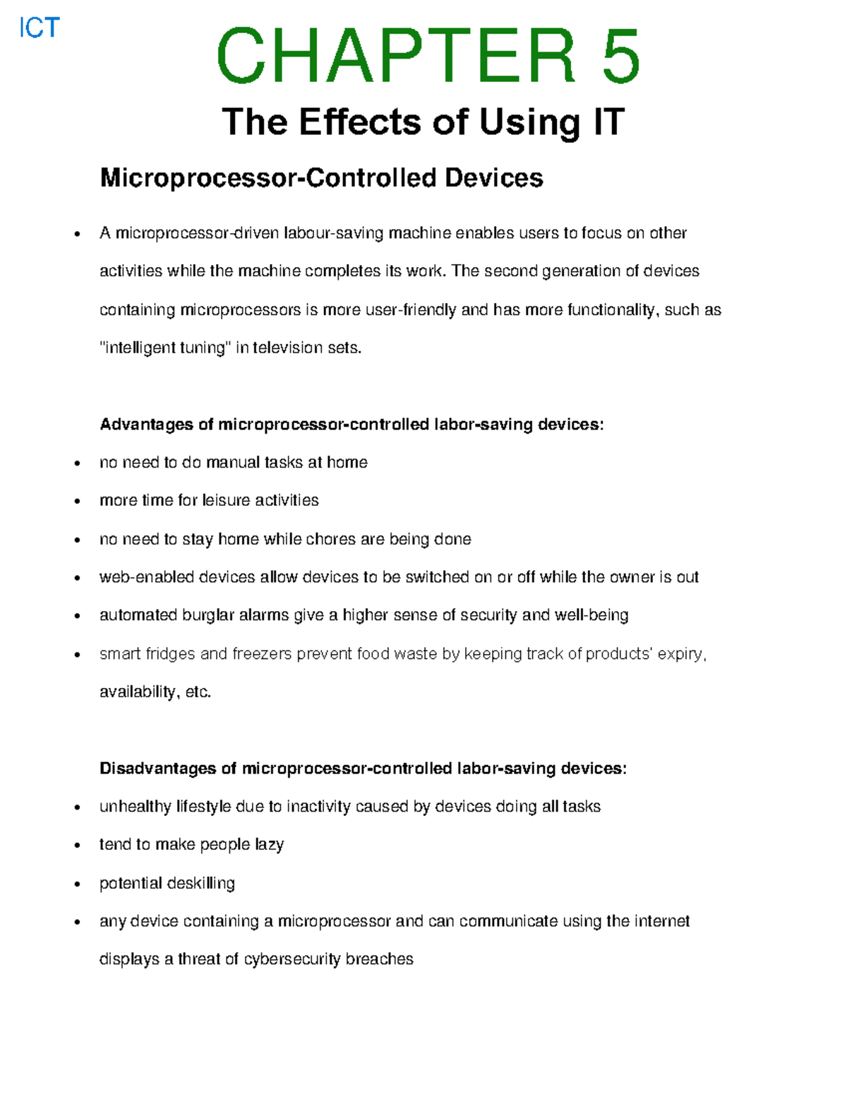 CIE ICT Chapter 5 Notes: Effects of IT Devices and Health Risks - Studocu