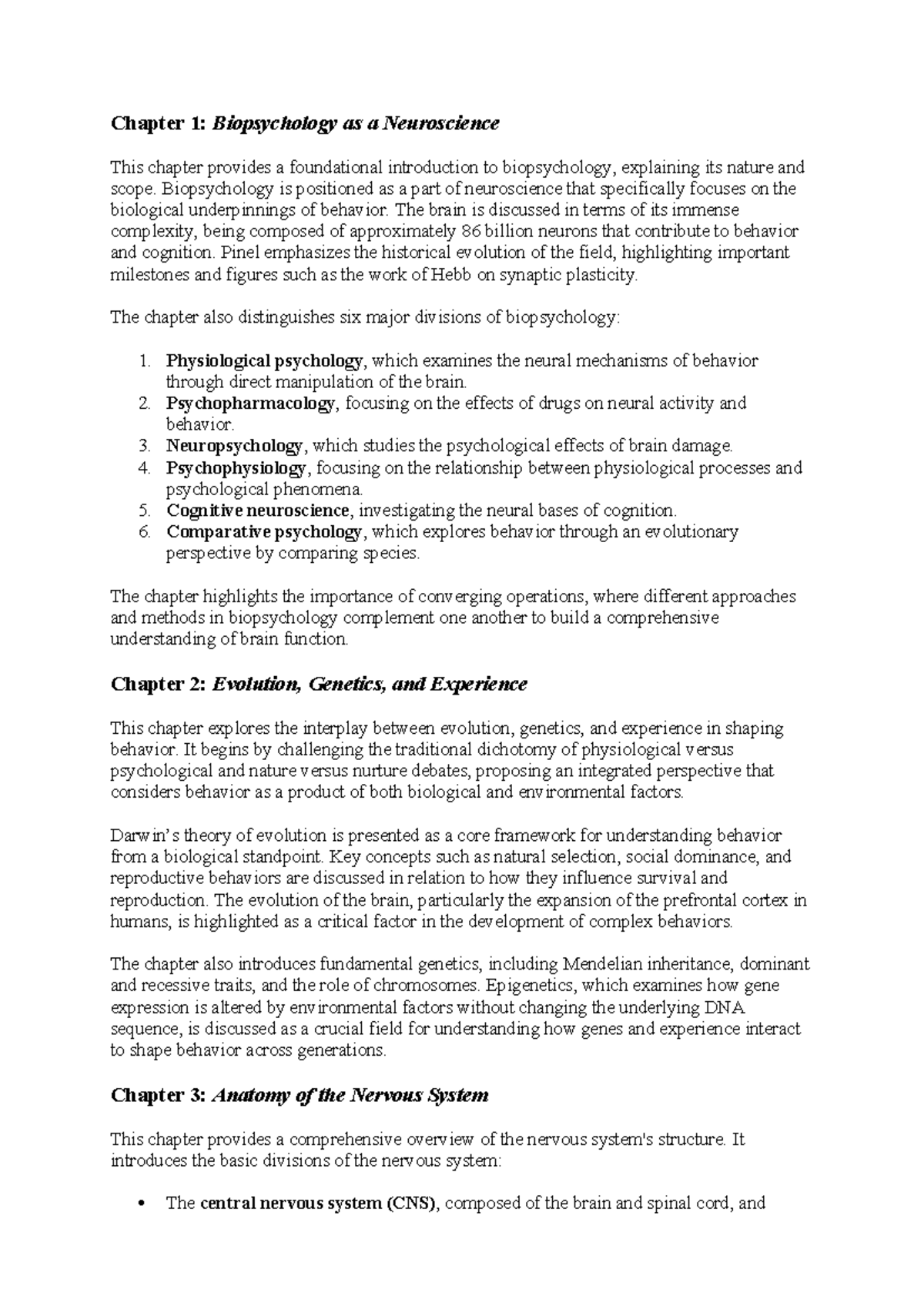 Summary of Biopsychology Concepts: Neuroscience Overview (PSYC 101 ...