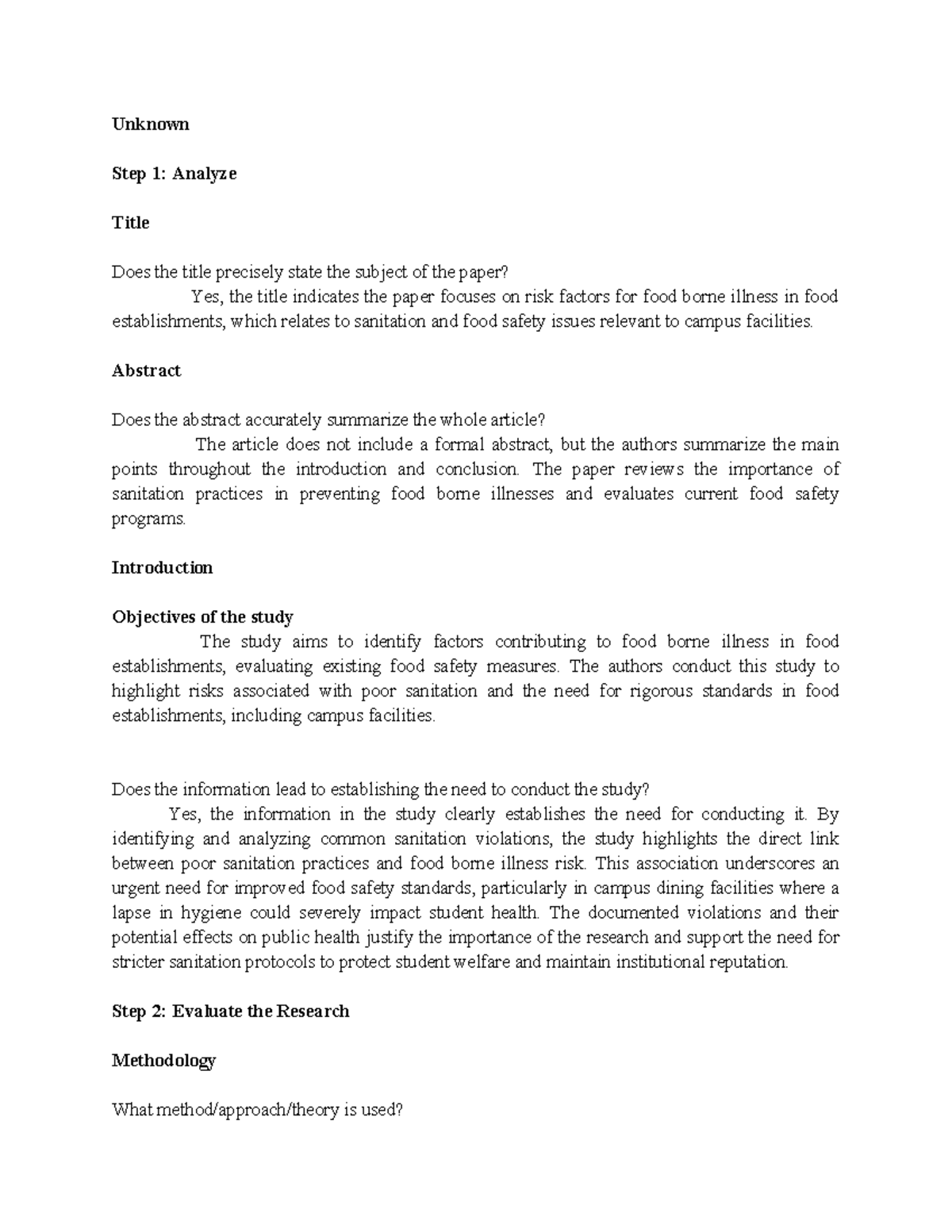 Food Safety & Sanitation Risks in Campus Facilities: Rrl Research-1 ...
