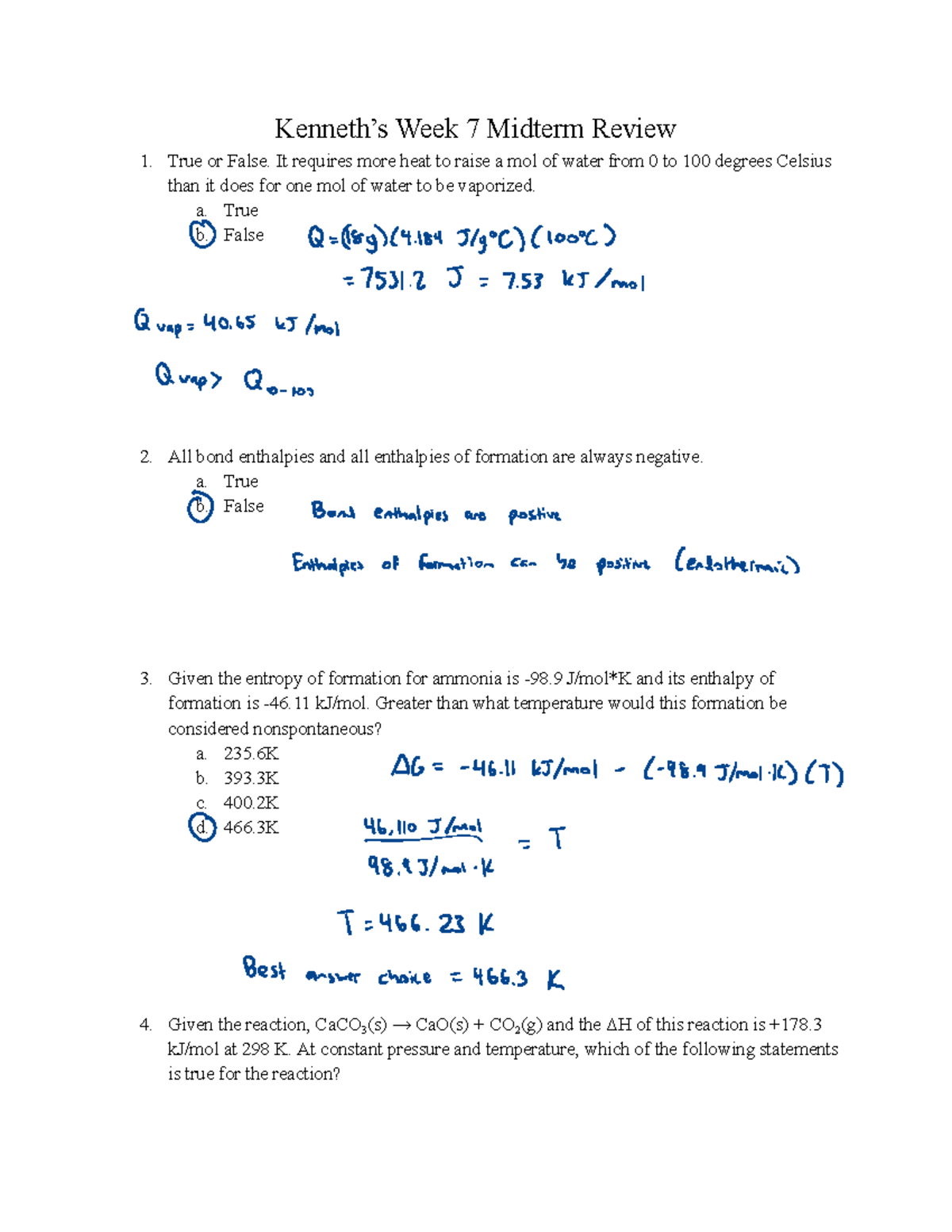 Kenneth's Week 7 Midterm Review Key: True or False Questions - Studocu
