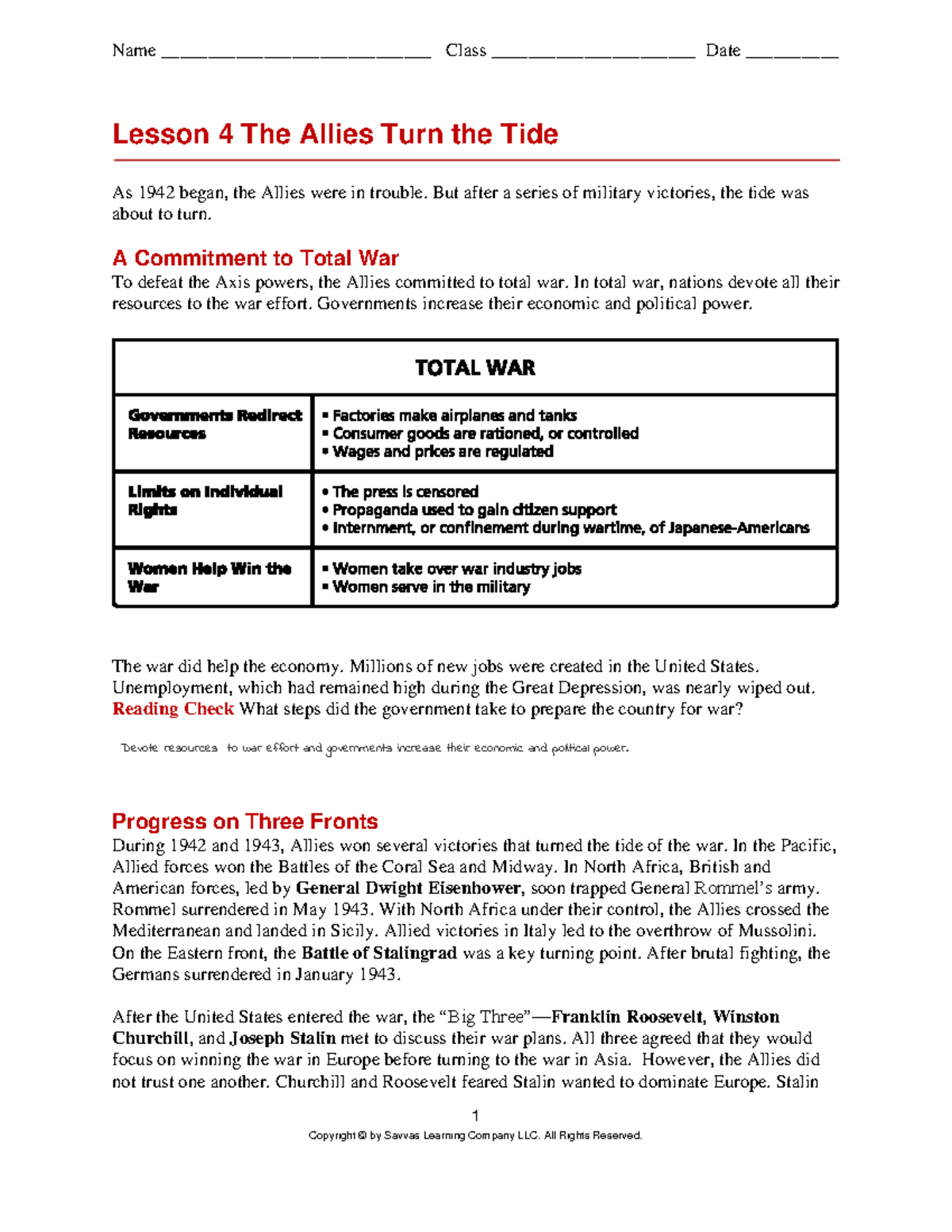 HSWH CA T07 L04 Lesson 4: Allies Turn the Tide in WWII - Studocu