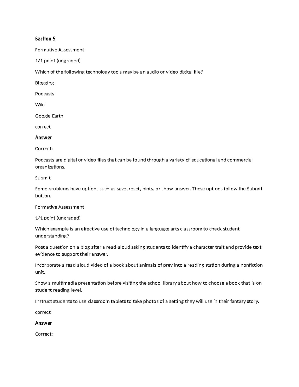 FA Section 6 - Formative Assessment Questions & Answers on Tech Tools ...