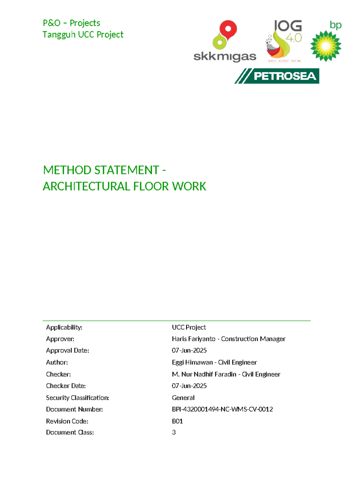 Tangguh UCC Project New Camp Method Statement for Architectural Floor ...