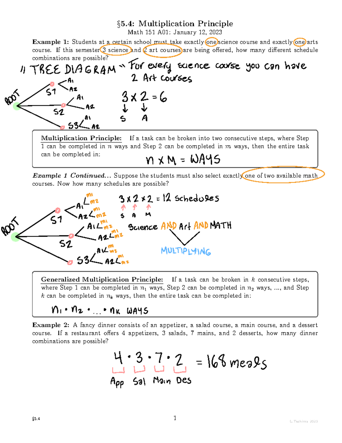 Math 151 A01: In-Class Notes on Multiplication Principle - Studocu