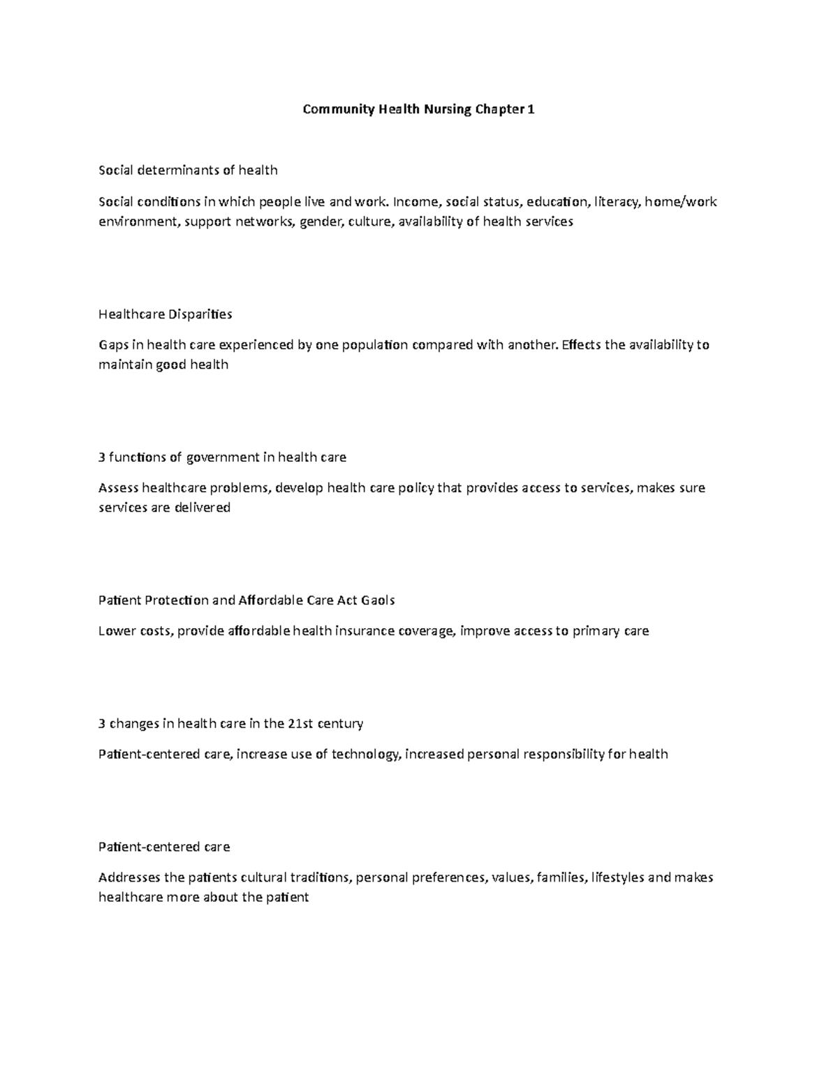 CHN 101 Chapter 1 - Community Health Nursing Notes - Studocu