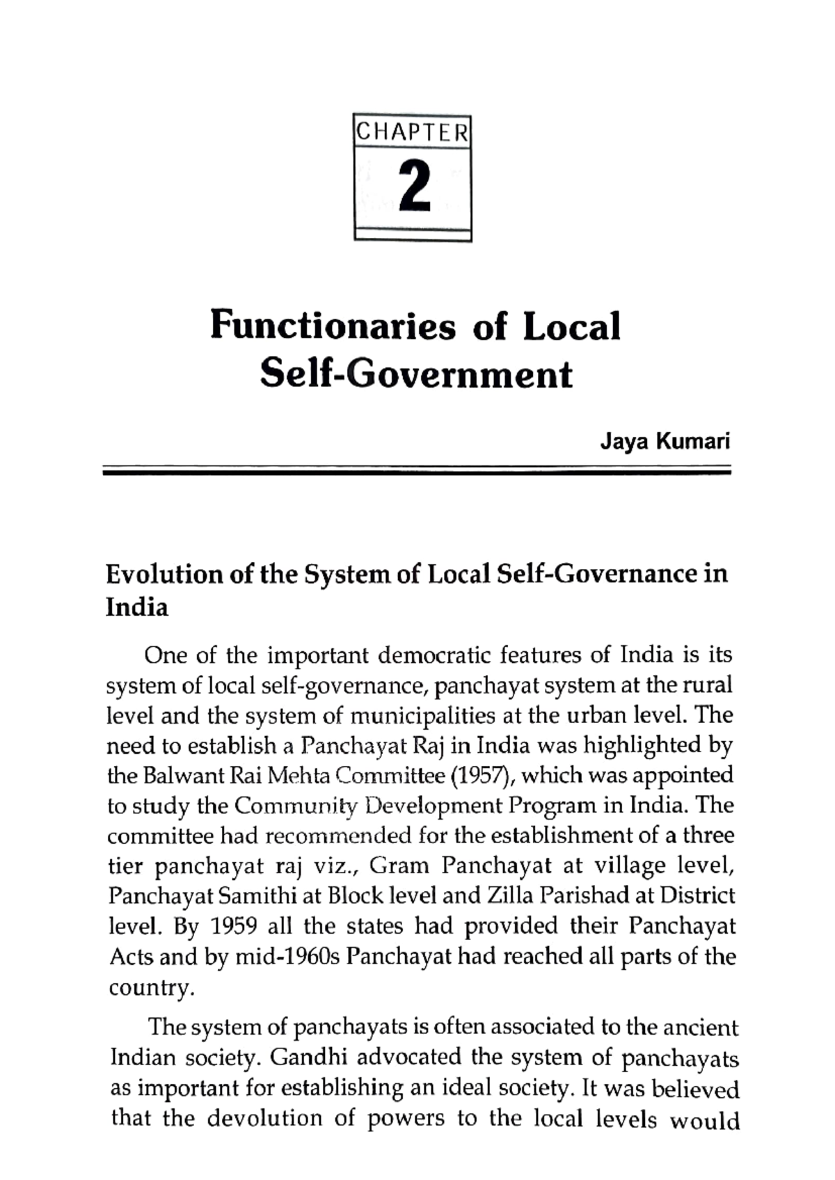 Functionaries of Local Self-Government: A Study of India's System - Studocu