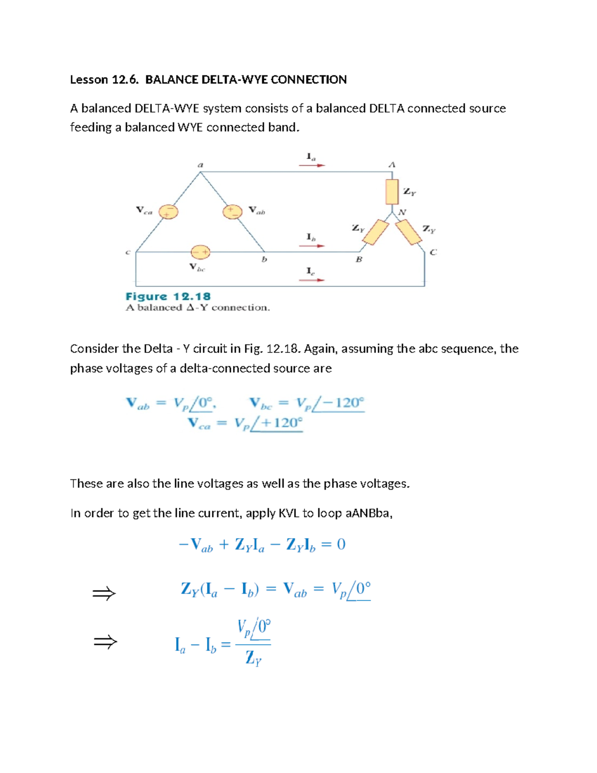 Balance Delta WYE Connection - Lesson 12. BALANCE DELTA-WYE CONNECTION ...