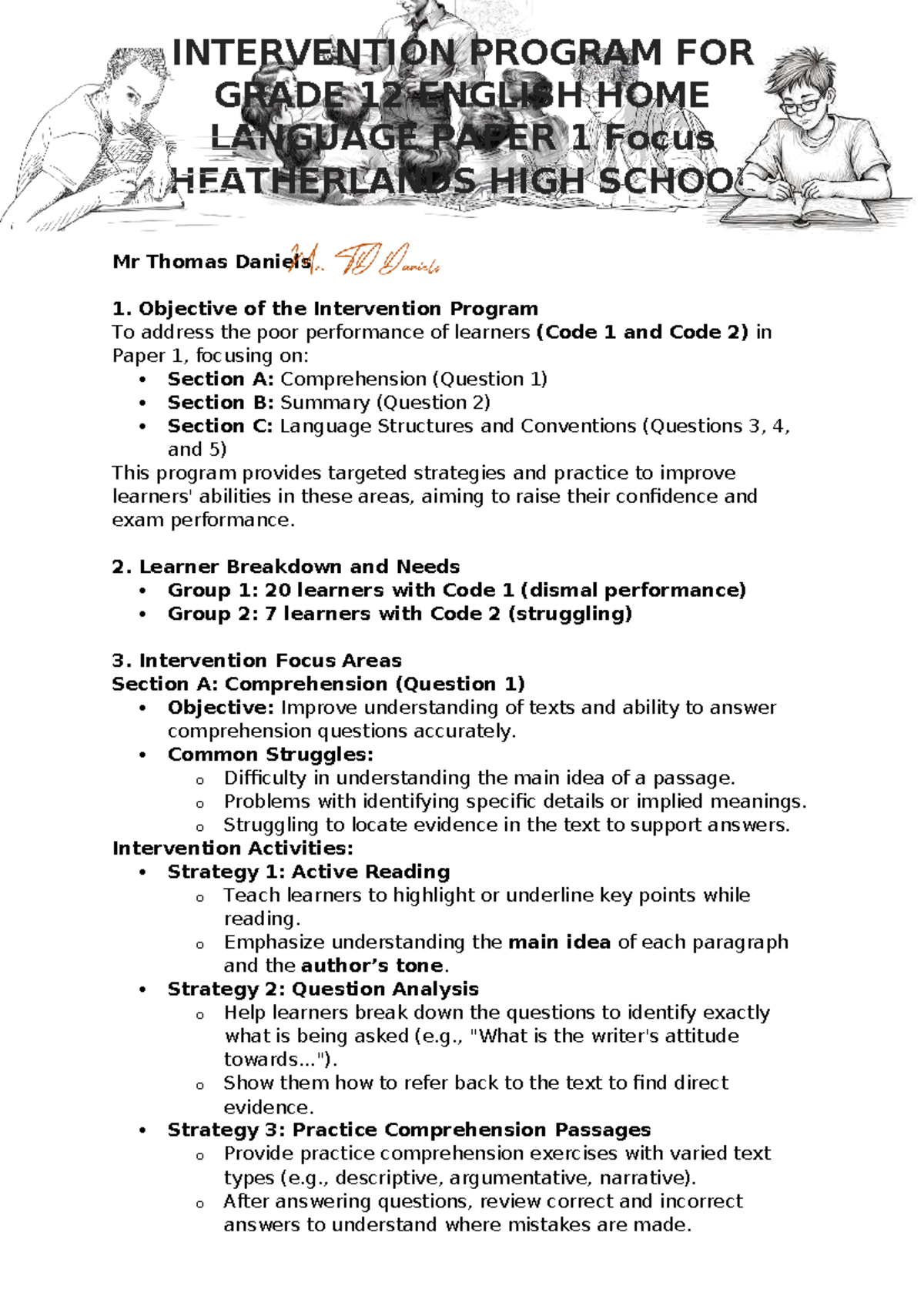 Intervention Program for Grade 12 English Home Language 090014 - Studocu