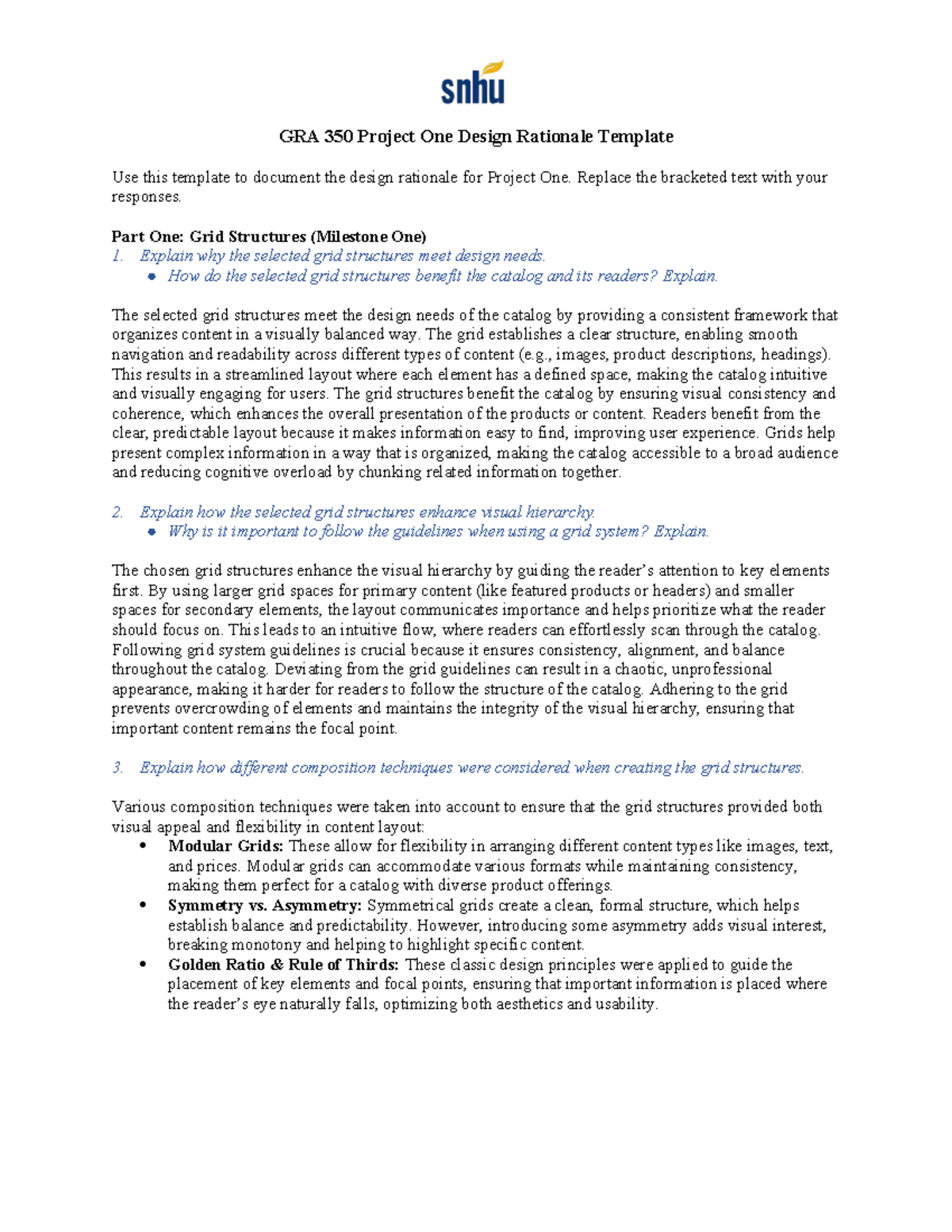 GRA 350 Project One: Design Rationale & Grid Structure Analysis - Studocu