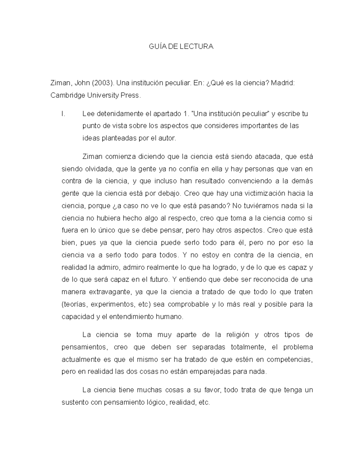 La ciencia de John Ziman - GUÍA DE LECTURA Ziman, John (2003). Una ...