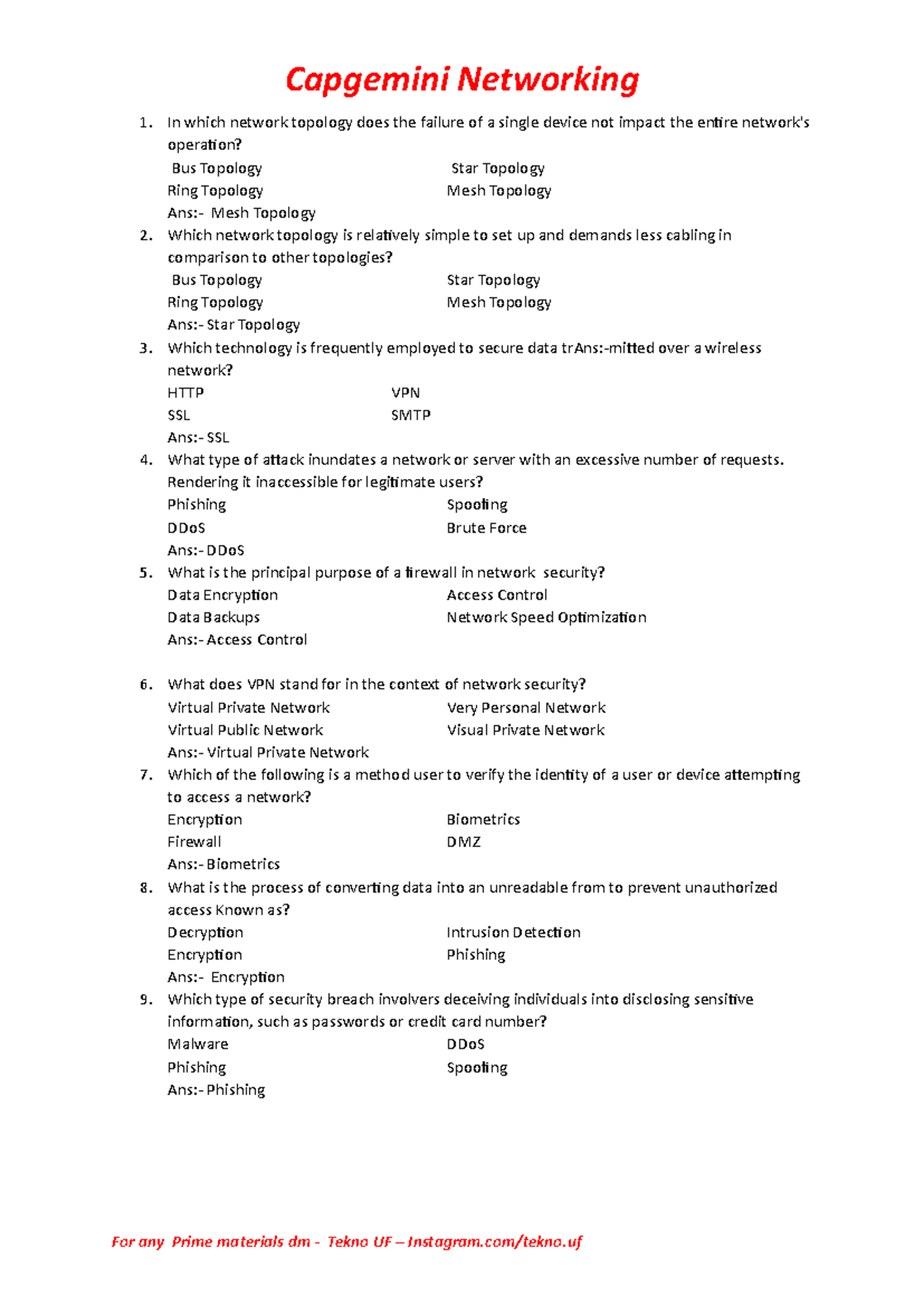 Capgemini Networking - Practice Questions and Answers - Studocu