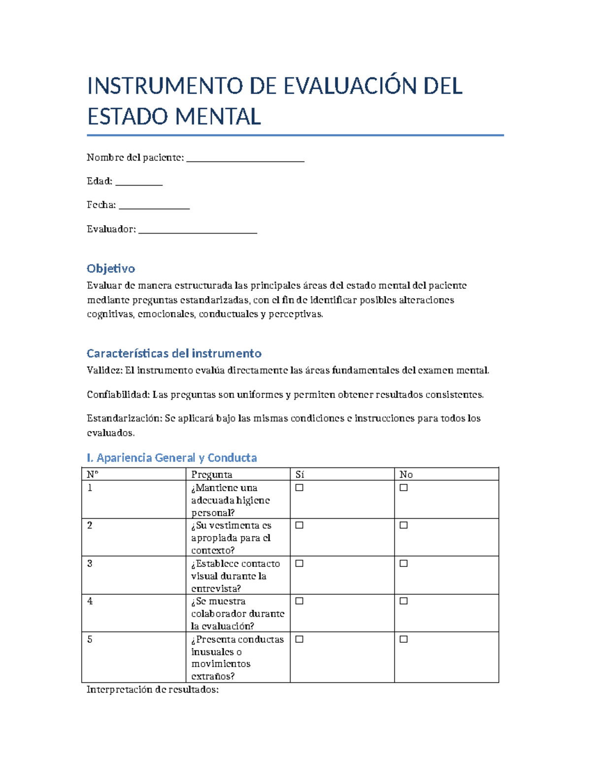 Instrumento de Evaluación del Estado Mental - Final Exam - Studocu
