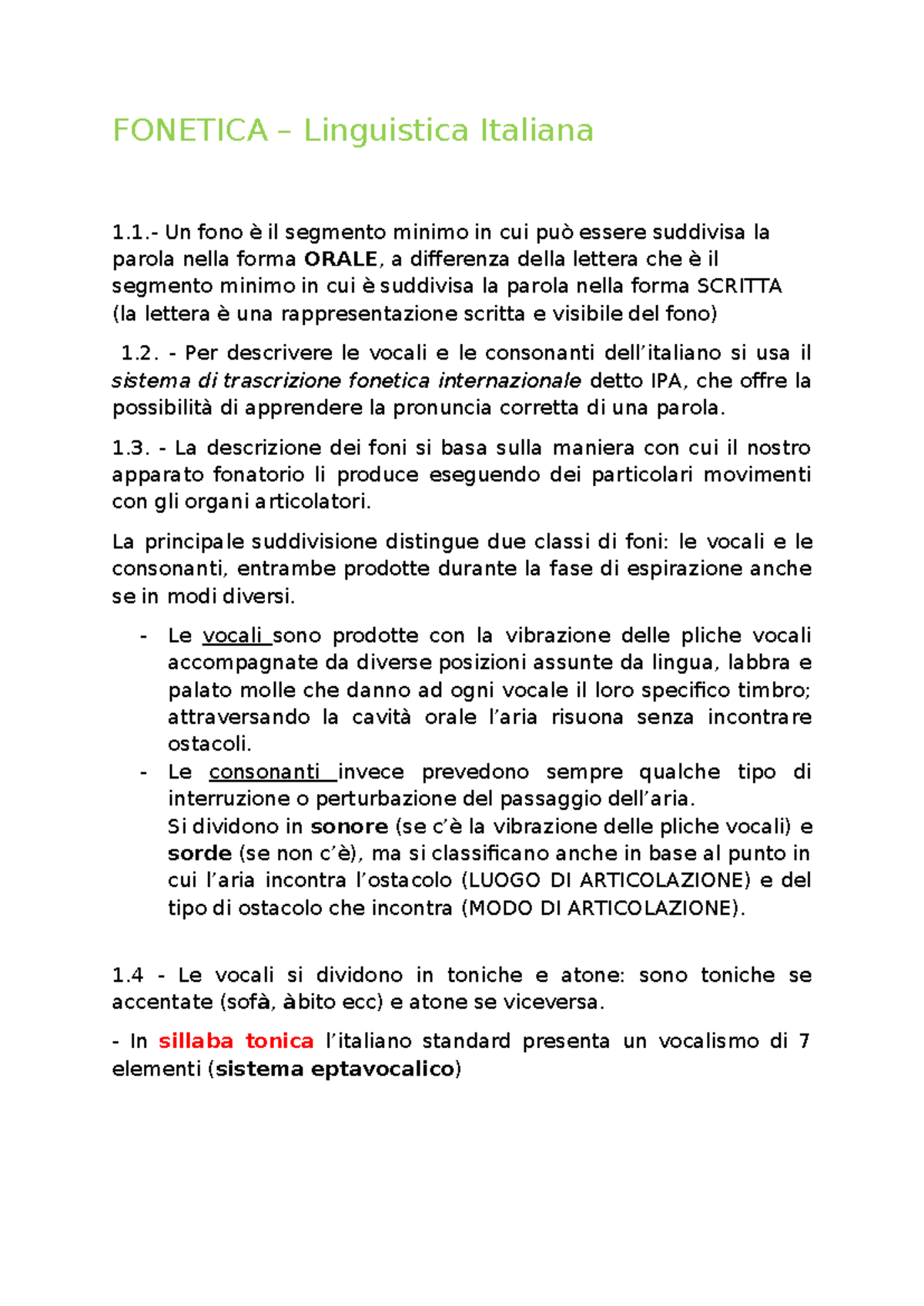 Trascrizione fonetica, linguistica italiana - FONETICA – Linguistica ...