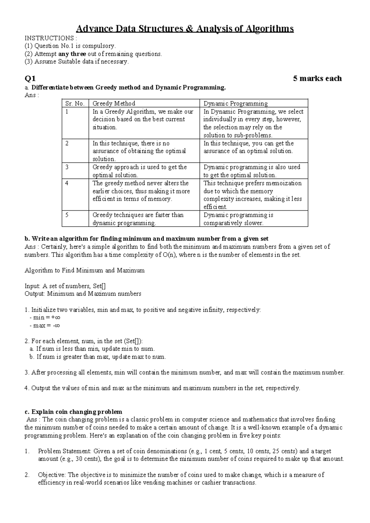ADSA QP - Advance Data Structures & Algorithms Question Paper - Studocu