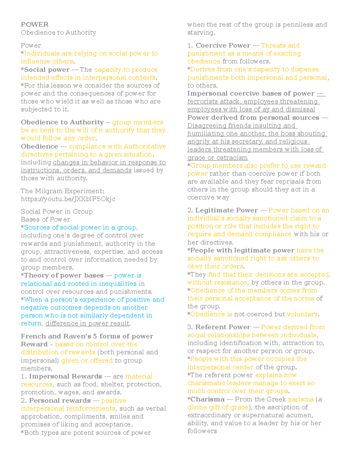 Grpdy Reviewer 2 - Power - Copy - POWER Obedience to Authority Power ...
