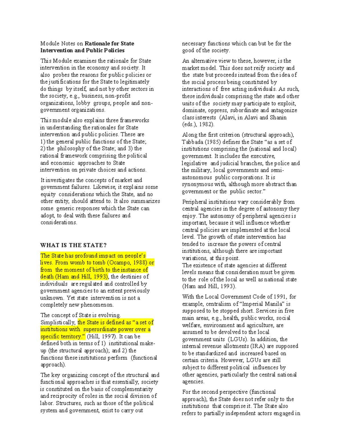 Module Notes on State Intervention and Public Policy Rationale - Studocu