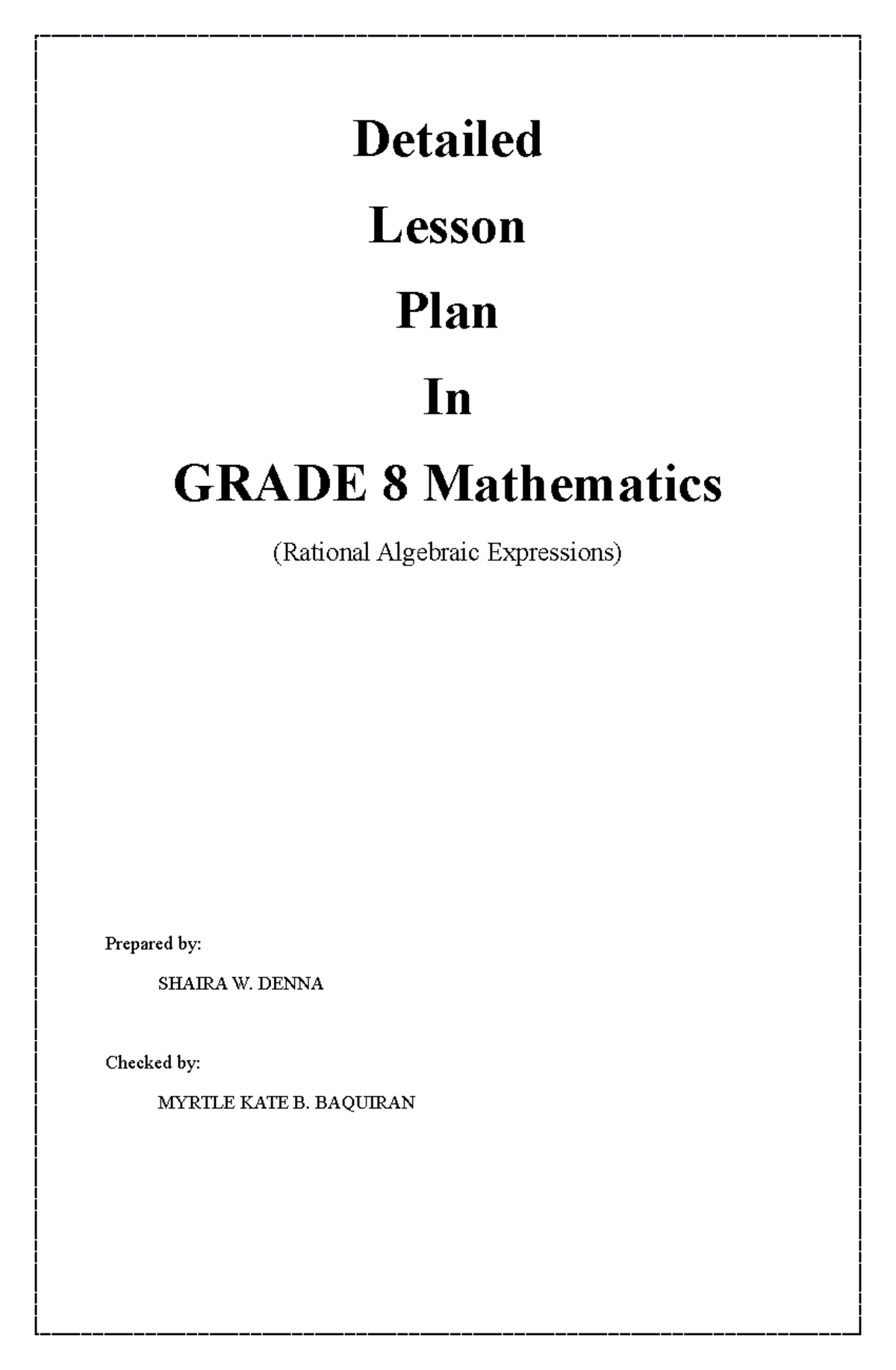 Rational Algebraic Expression - Detailed Lesson Plan In GRADE 8 ...