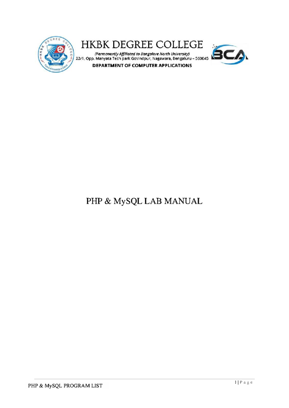 PHP MySQL LAB MANUAL: Program Execution Procedures and Scripts - Studocu