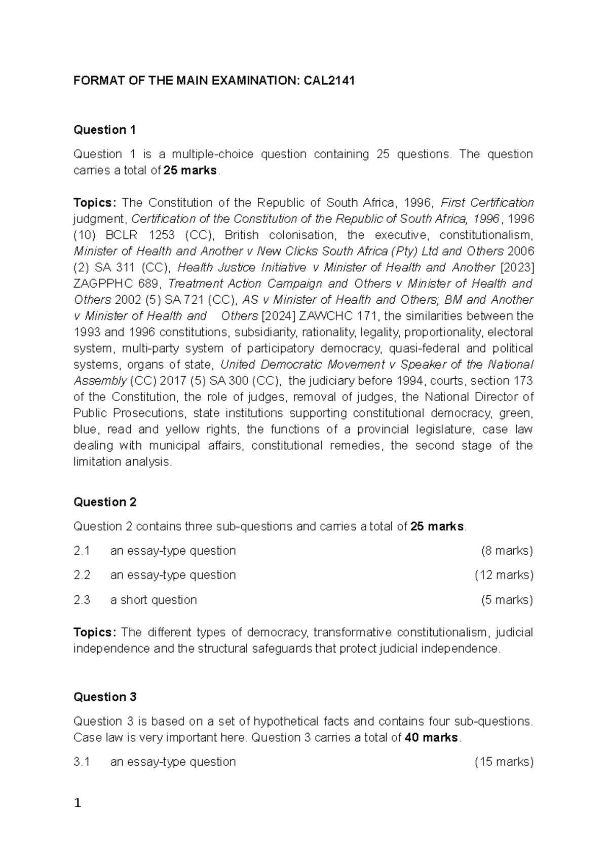 CAL2141 Main Exam Format 2026: Key Topics & Questions - Studocu