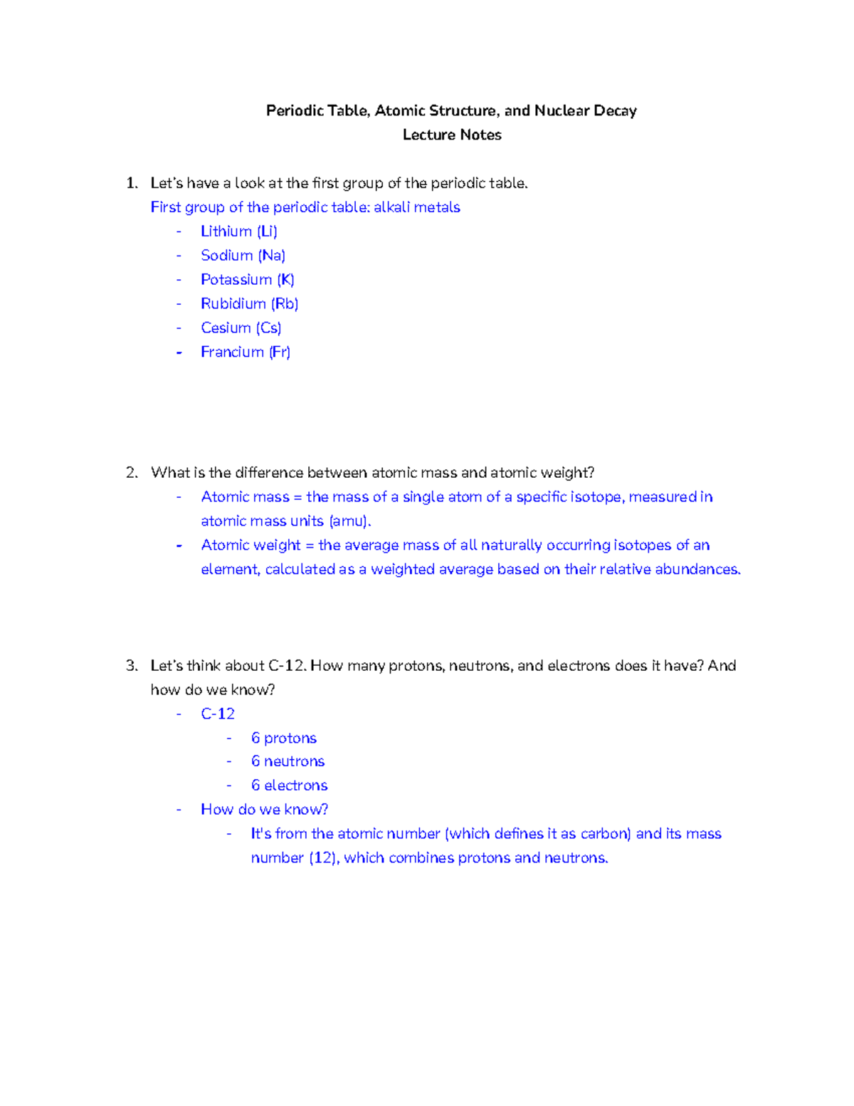 Periodic Table & Atomic Structure Lecture Notes (CHEM 101) - Studocu