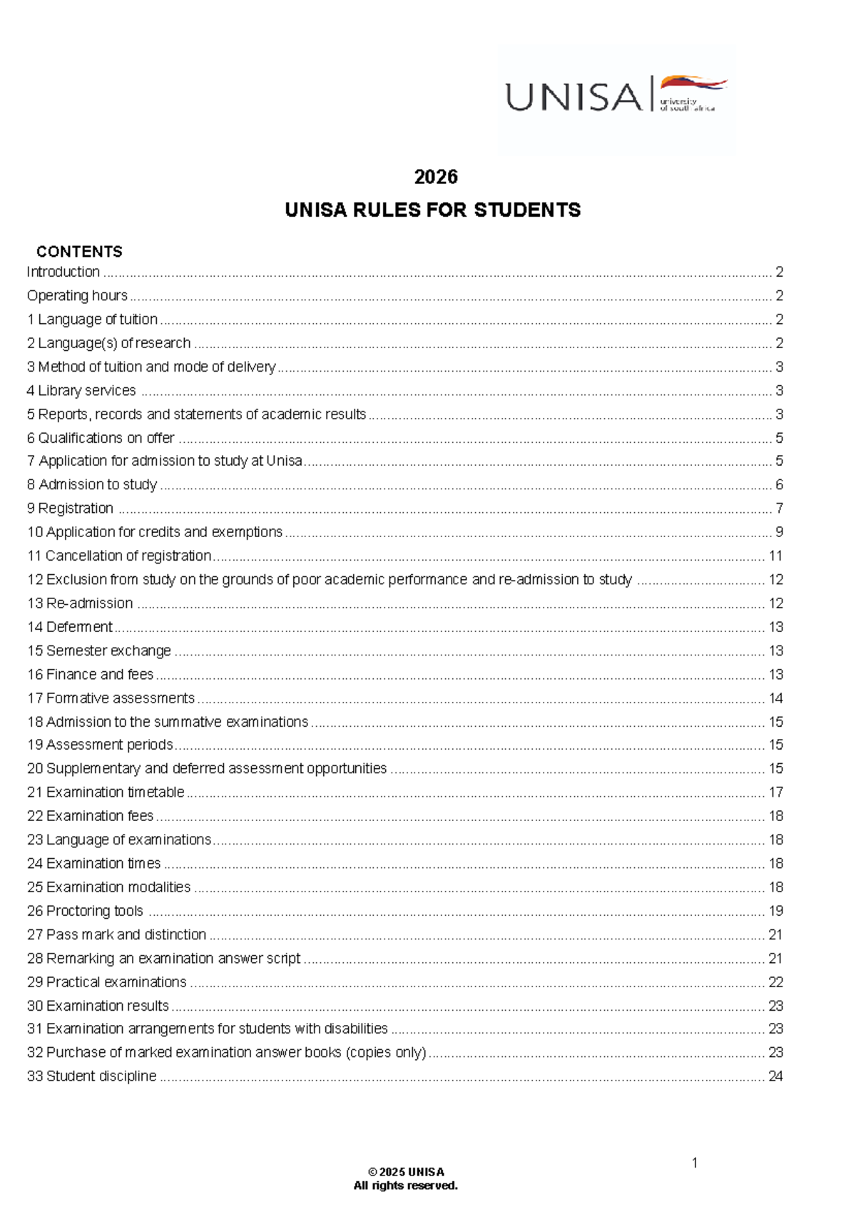 UNISA Student Rules 2026: Comprehensive Guide for Students - Studocu