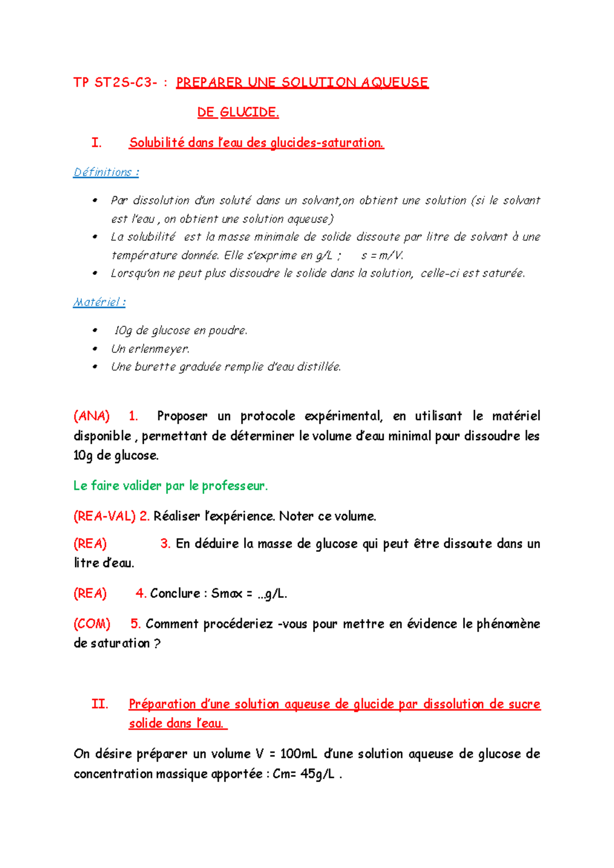 TP : PRÉPARATION D'UNE SOLUTION AQUEUSE DE GLUCIDE - Studocu