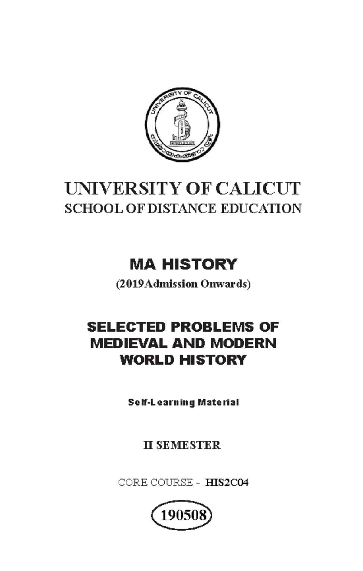 HIS2C04 - Selceted problems of medieval and modern world history ...