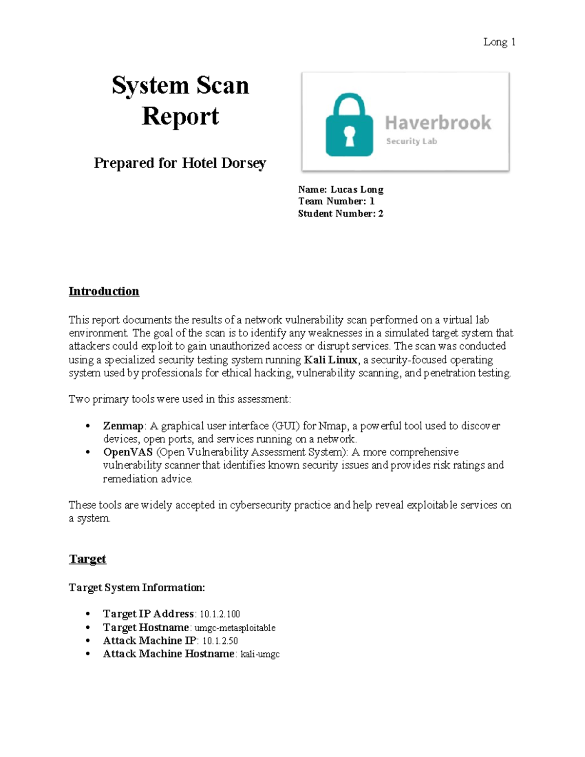 CS101: Lucas Long System Scan Report for Hotel Dorsey - Studocu