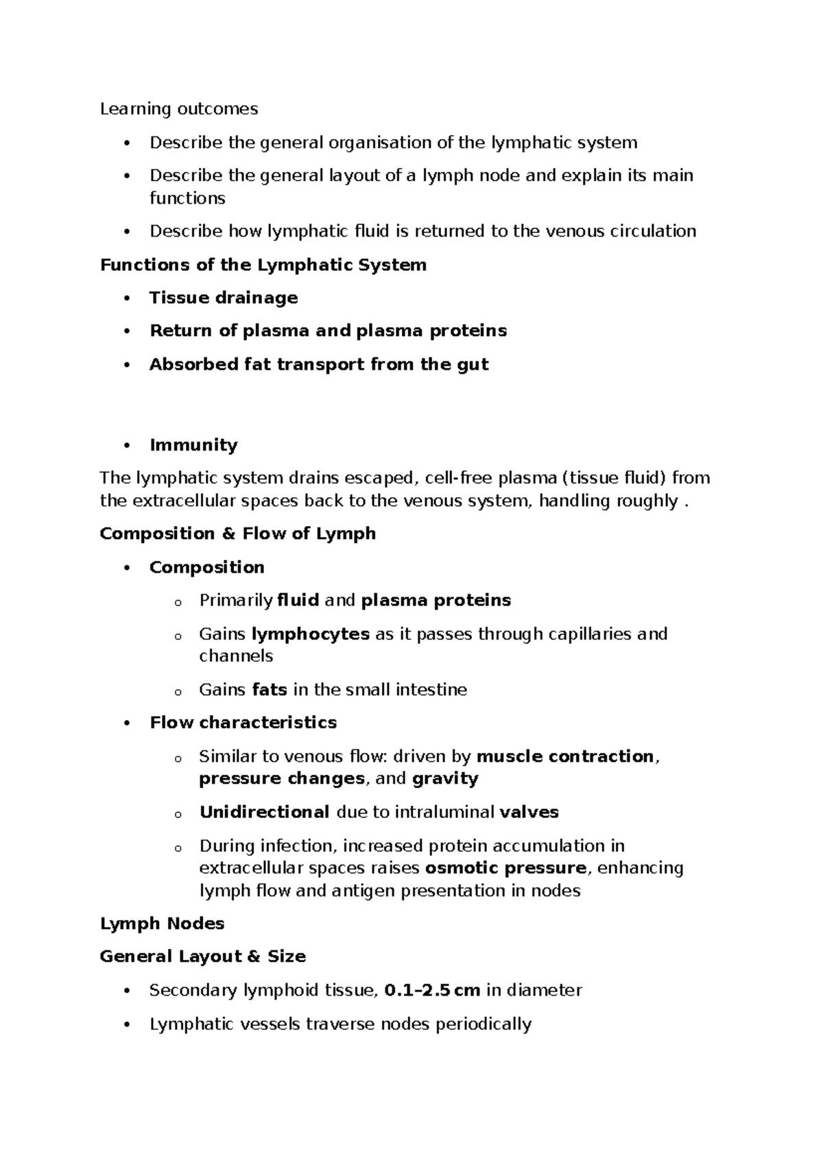 Lymphatic System Overview: 1st Year Notes on Structure & Function - Studocu