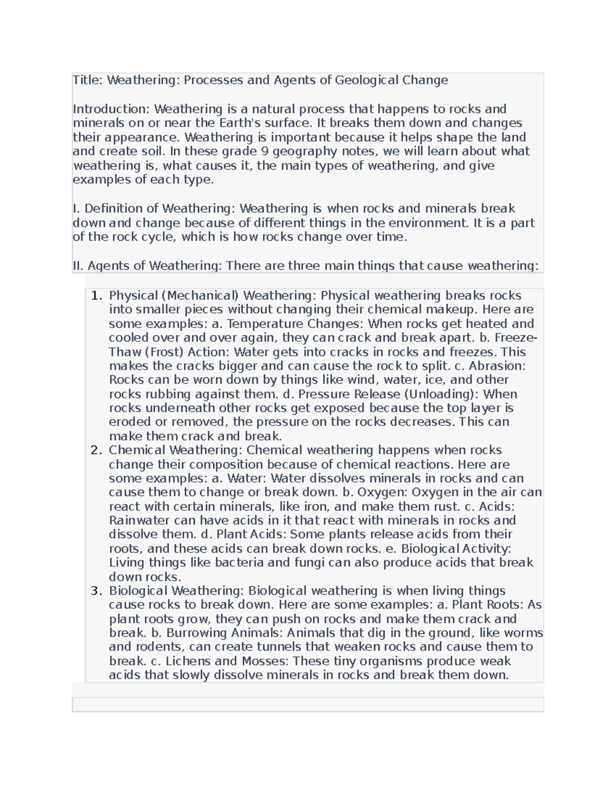 Gr 9 Week 2 Weathering: Agents, Types & Processes Explained - Studocu