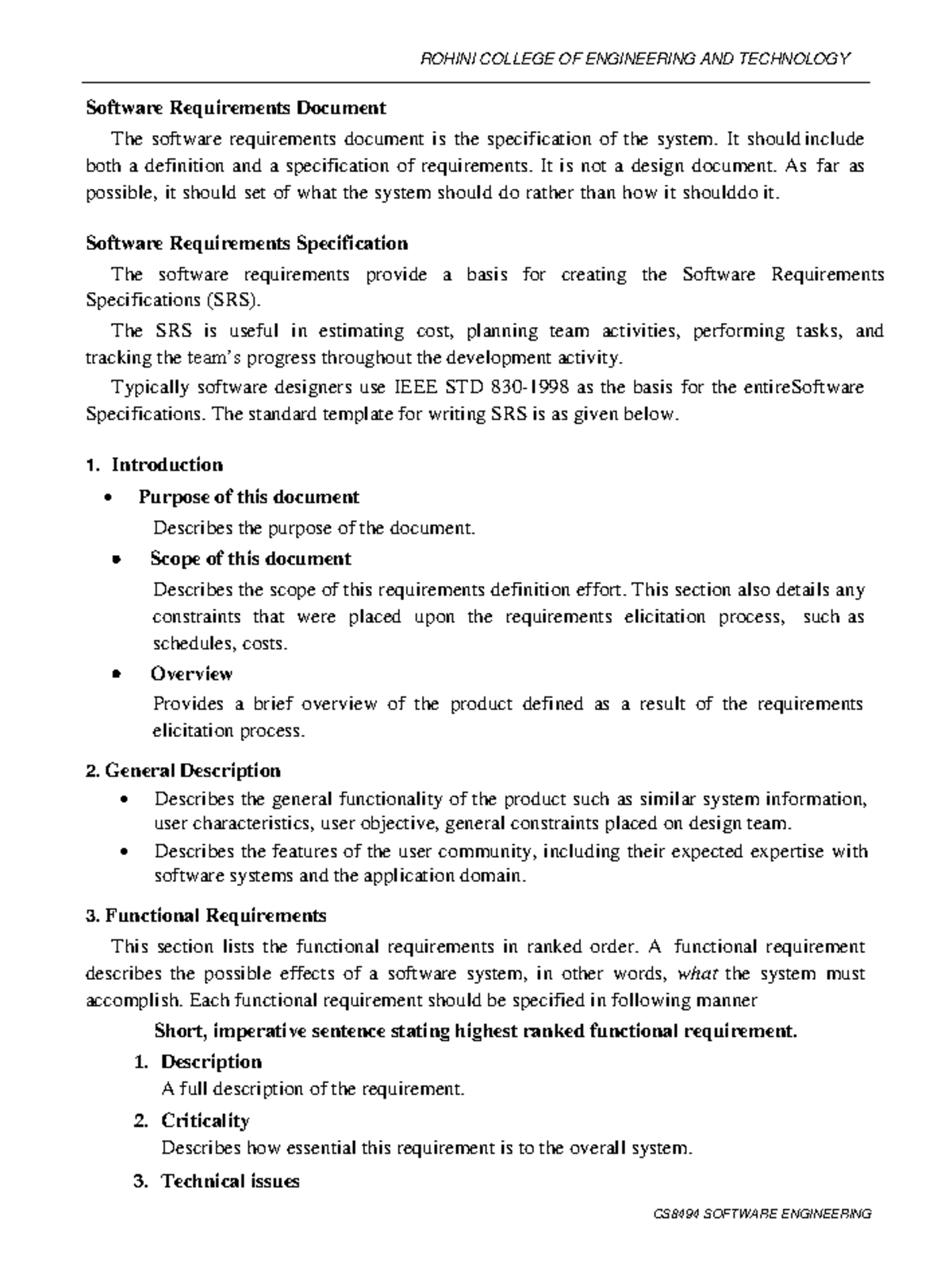 CS8494 Software Requirements Specification (SRS) for OOSE Labs - Studocu